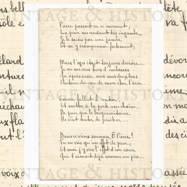 Handwritten French Poems, Printable Paper Ephemera From France ...