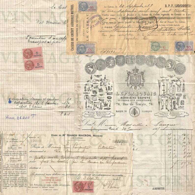 Large Bundle of French Receipts, 42 Pages, 1800s and Early 1900s ...