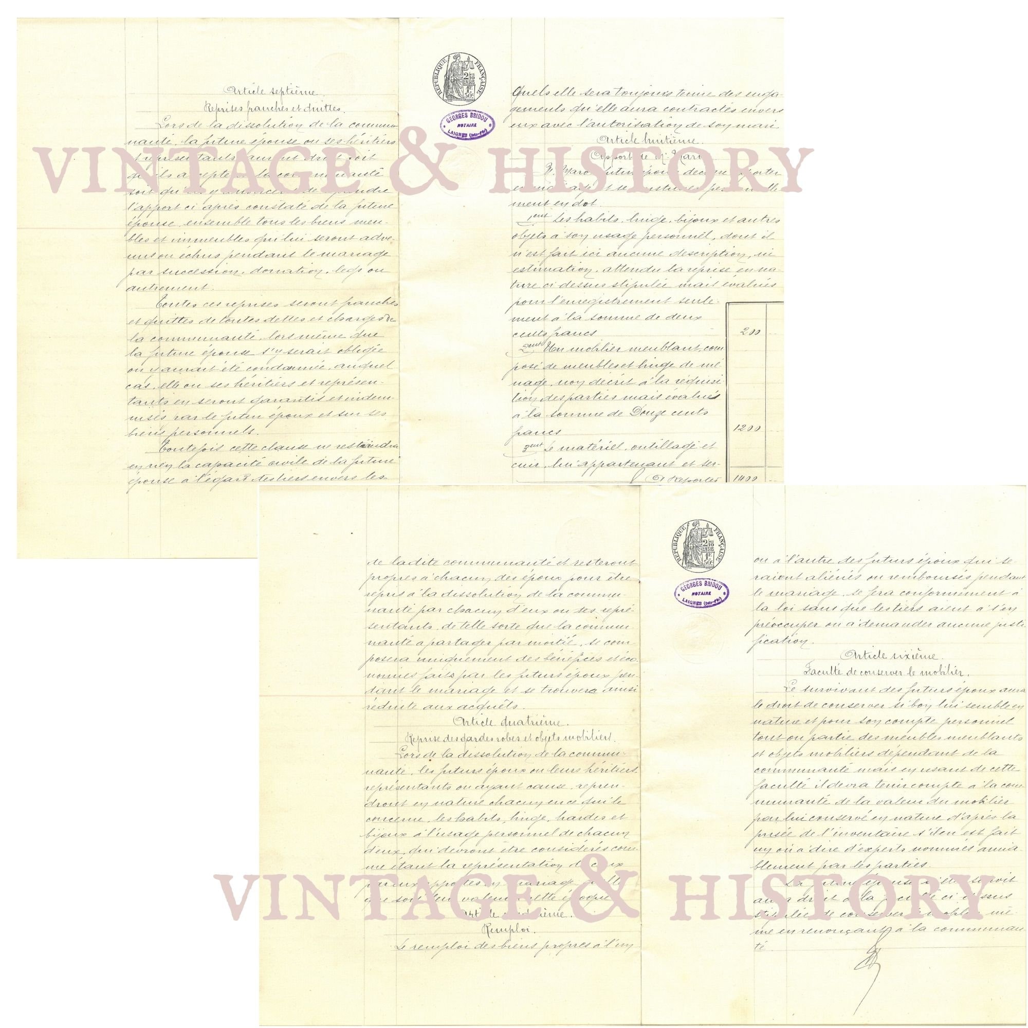 1916 Marriage Contract With Blue Frame, Old French Documents, Printable ...