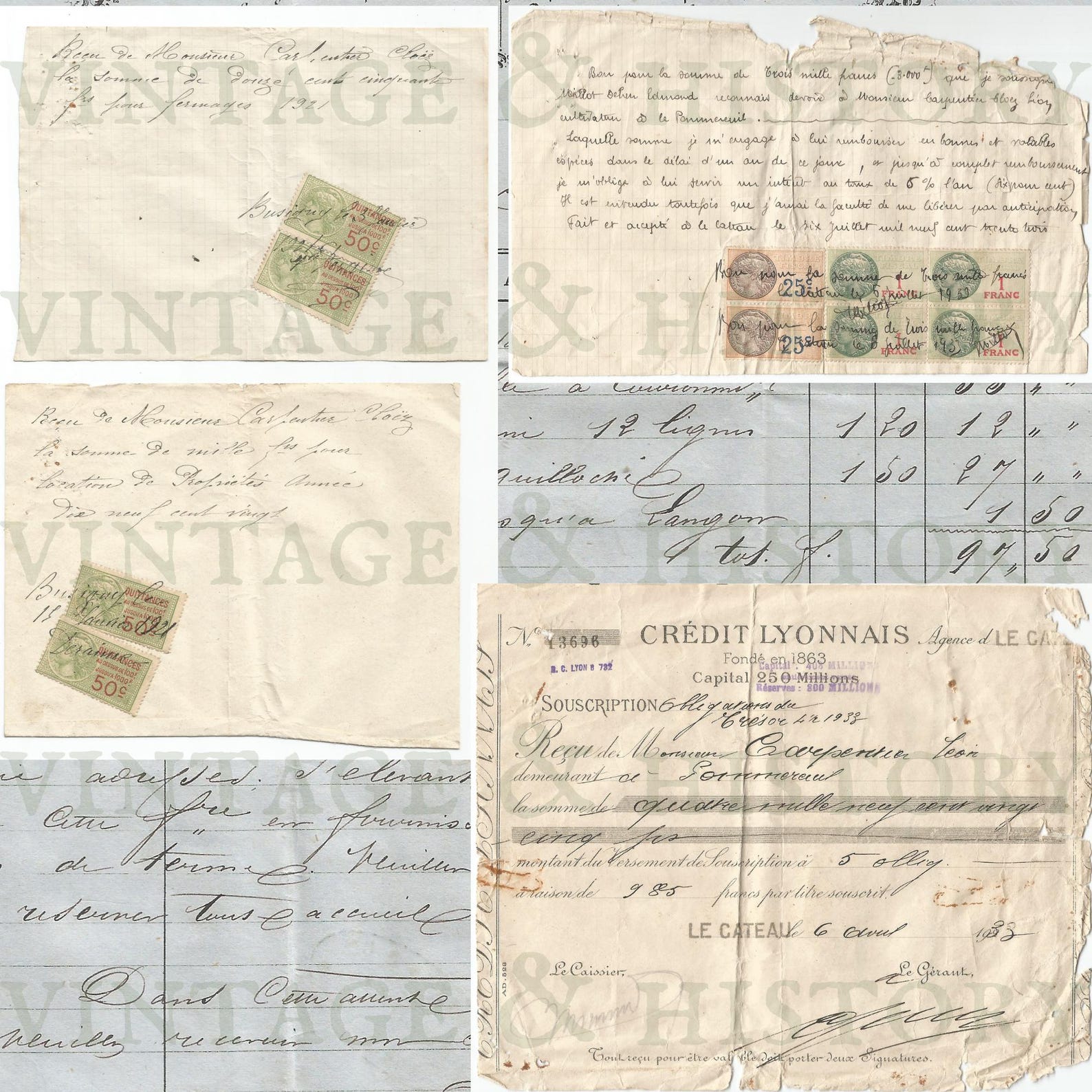 Large Bundle of French Receipts, 42 Pages, 1800s and Early 1900s ...