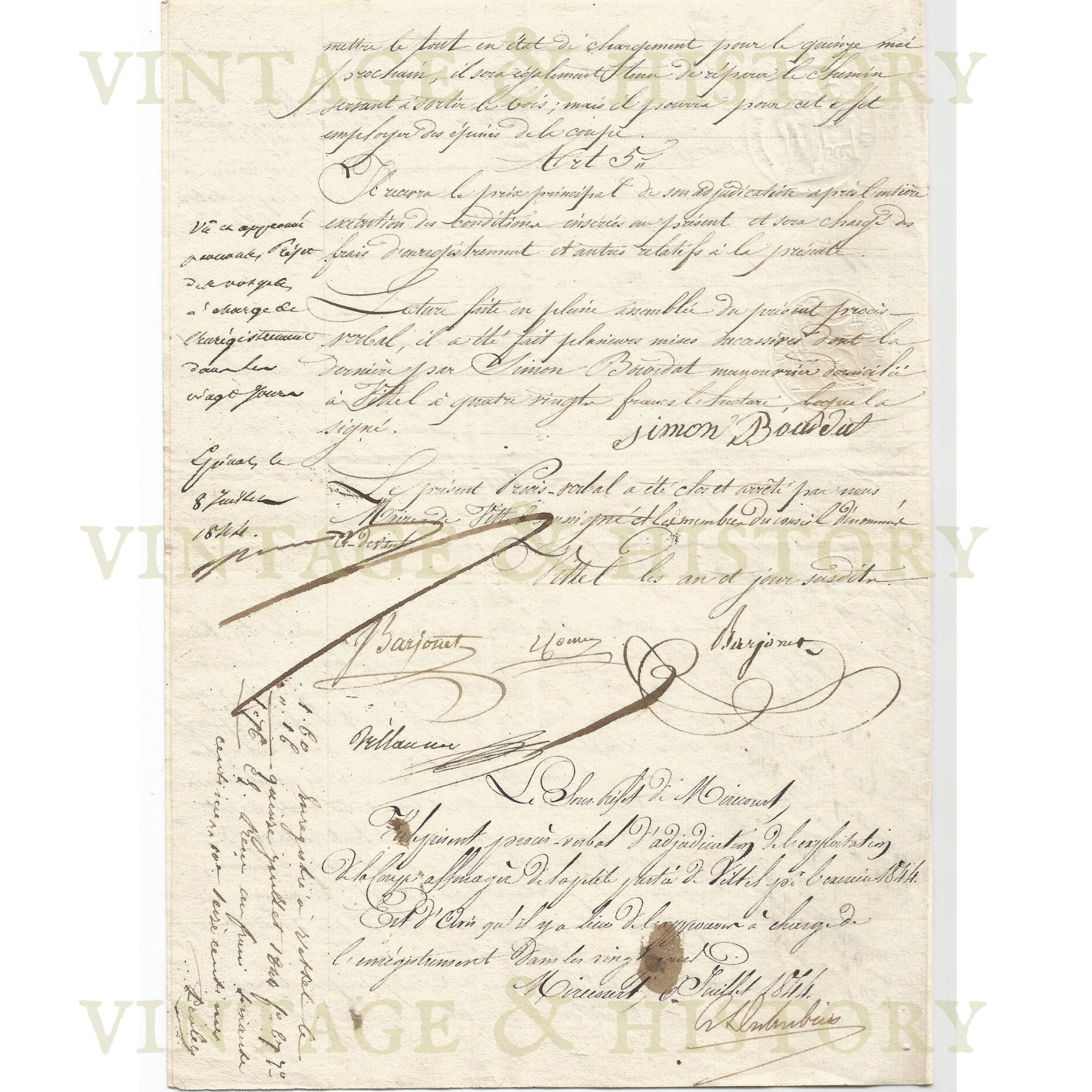 1841 French Paper With Signatures, Handwritten, Calligraphy, Timbre ...