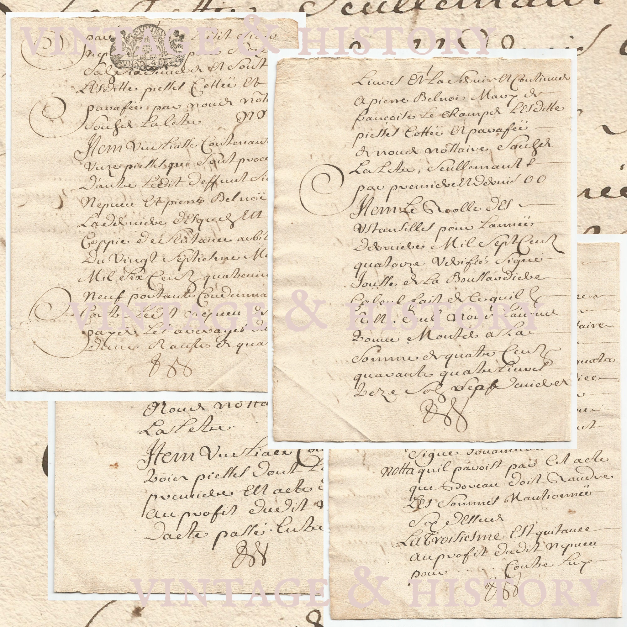 1689 Old French Document, Printable, Digital Ephemera, Antique Papers ...