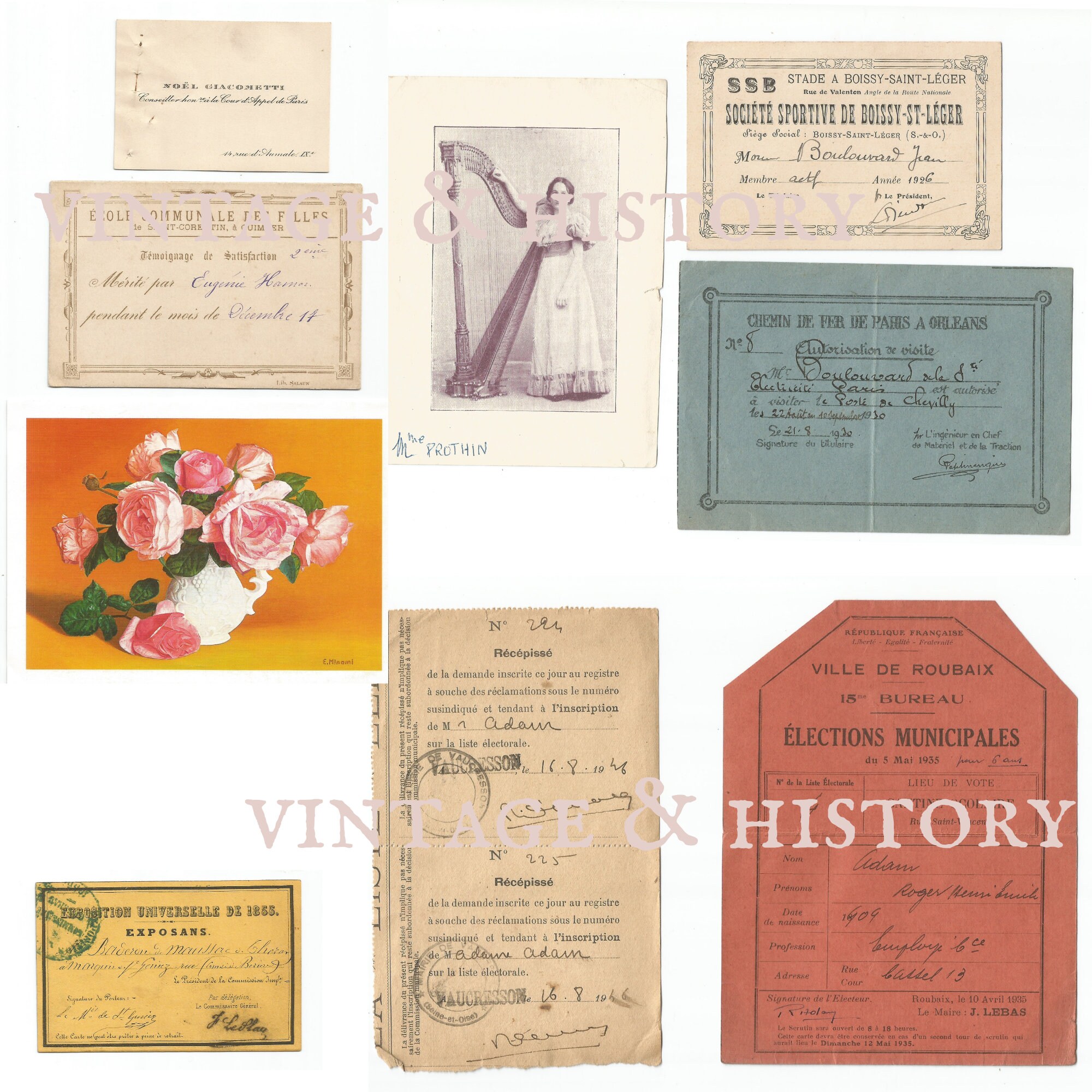 Assorted French Vintage Ephemera bundle 3, 31 Pieces, Printable ...