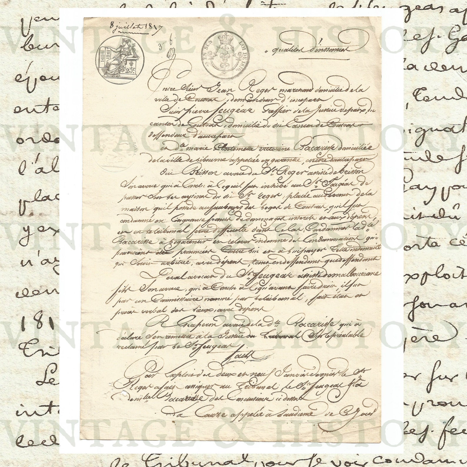 1817 {2} Antique Handwritten French Document, Calligraphy, Printable ...