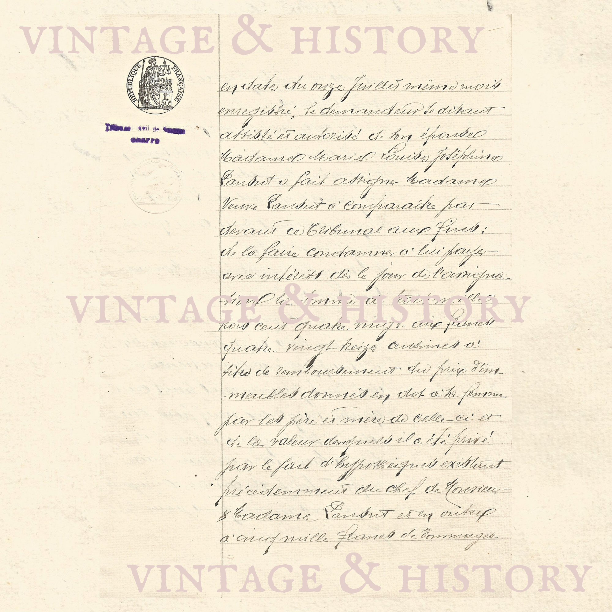 1899 Antique Handwritten French Document, Calligraphy, Printable ...