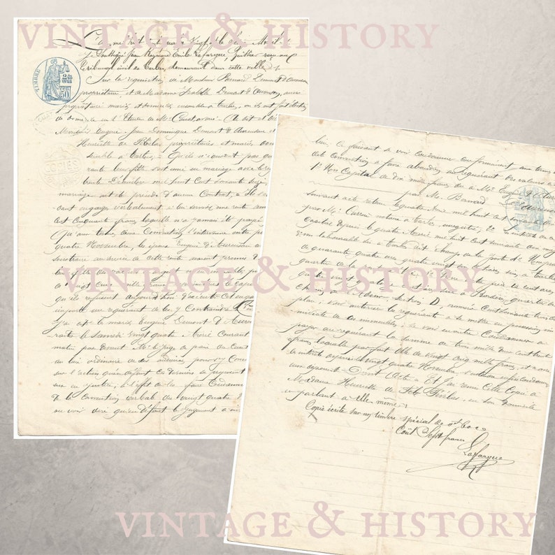 1896 Antique French Documents, Blue Stamp, Calligraphy, Printable ...