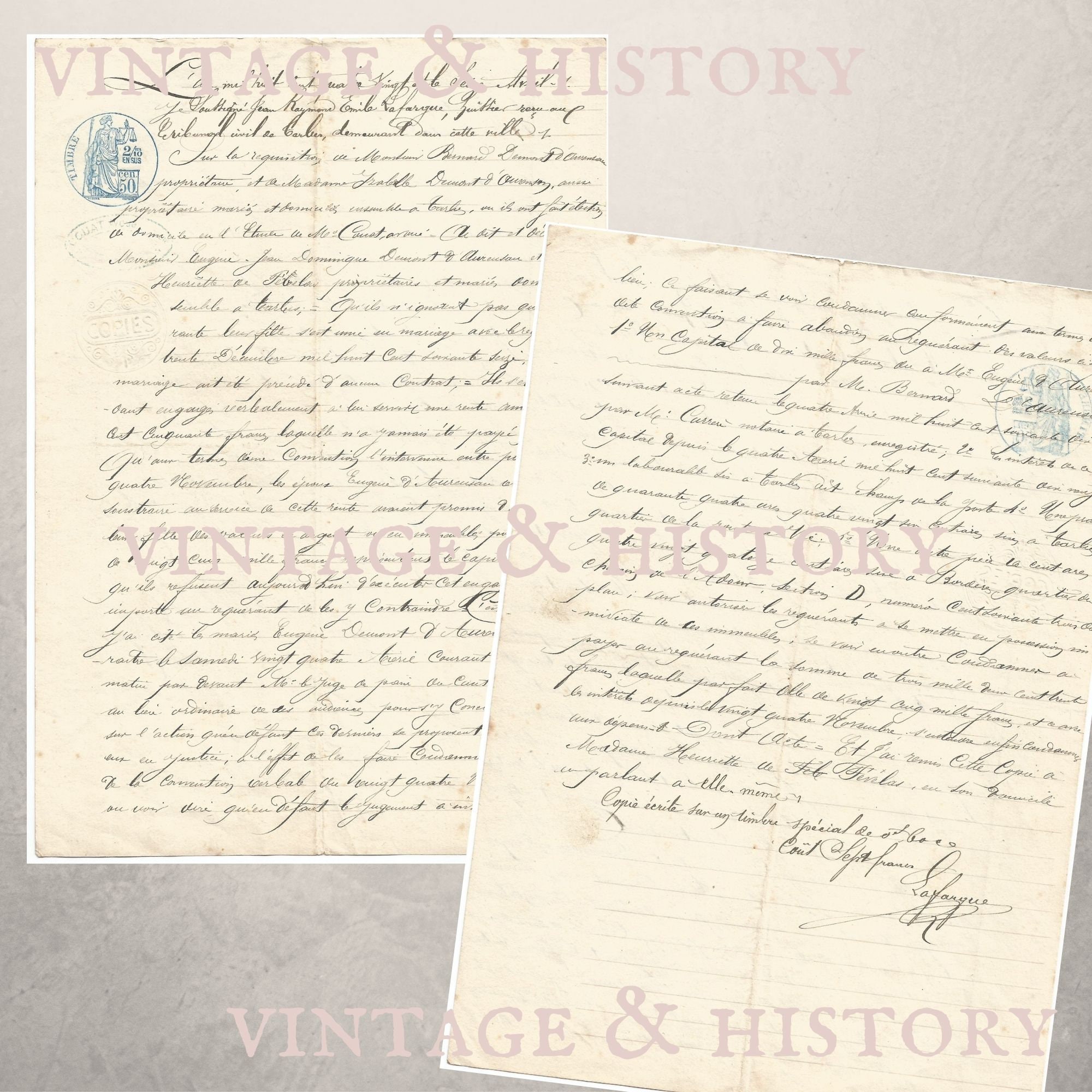 1896 Antique French Documents, Blue Stamp, Calligraphy, Printable ...