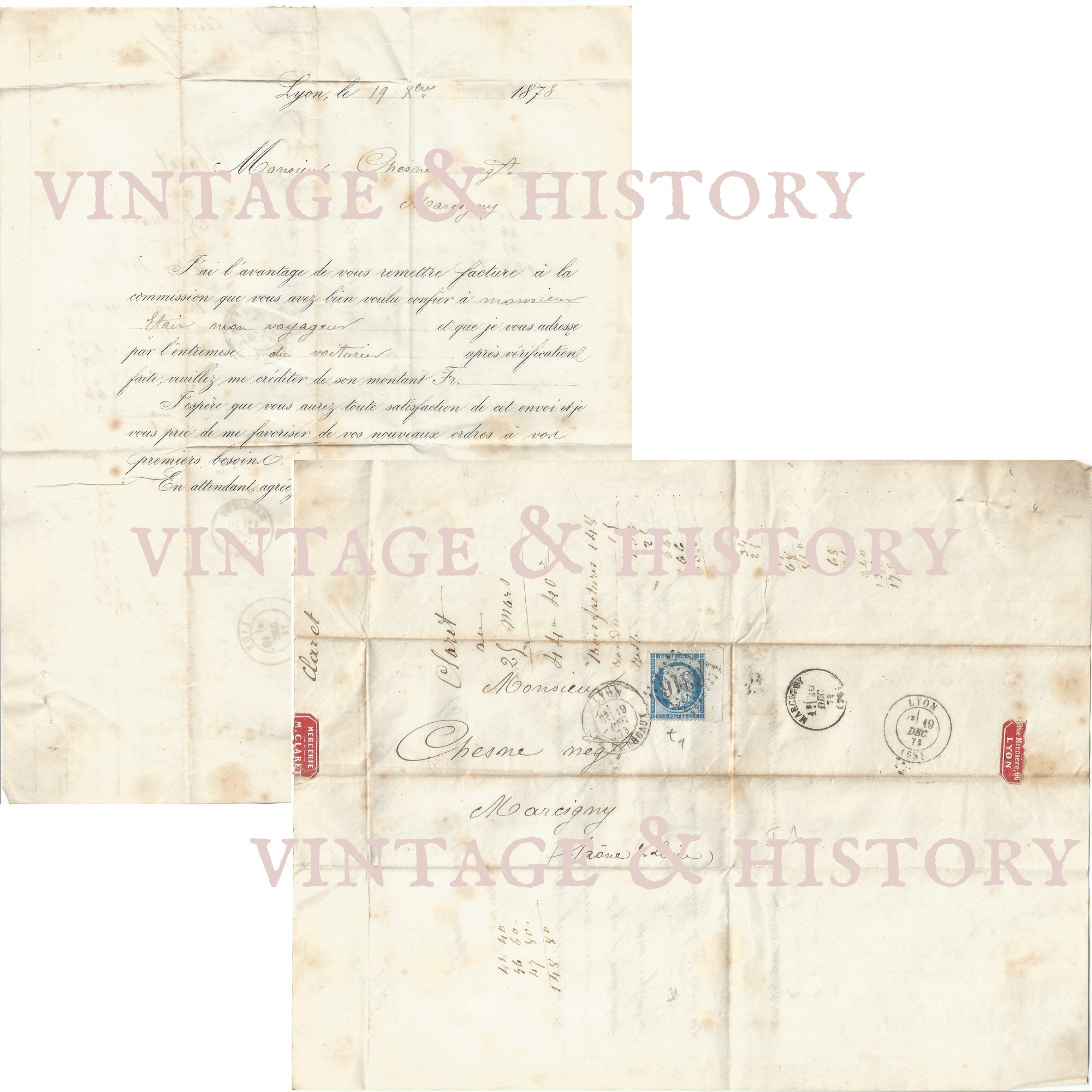 12 French Letters, 1800s, Handwritten, Calligraphy, Printable, Vintage ...