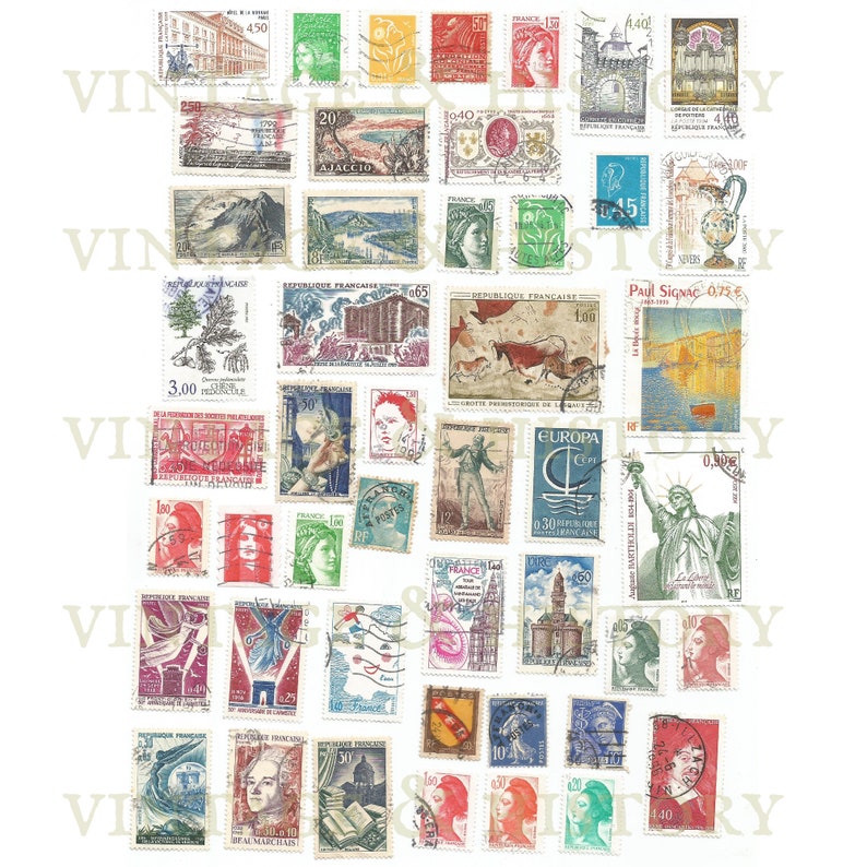Large Collection of Vintage French Stamps, Ephemera, Collage, Journal ...