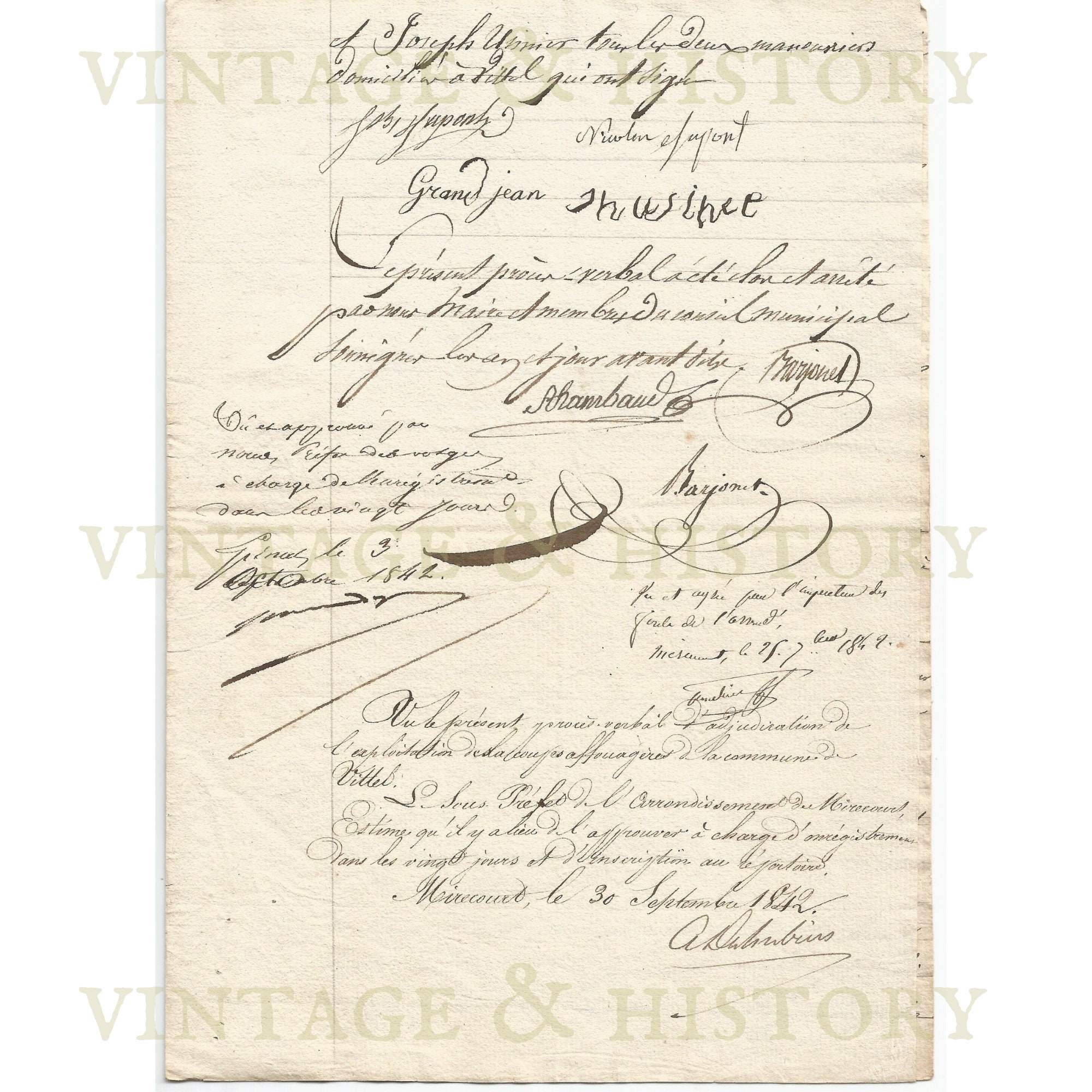 1841 French Paper With Signatures, Handwritten, Calligraphy, Timbre ...