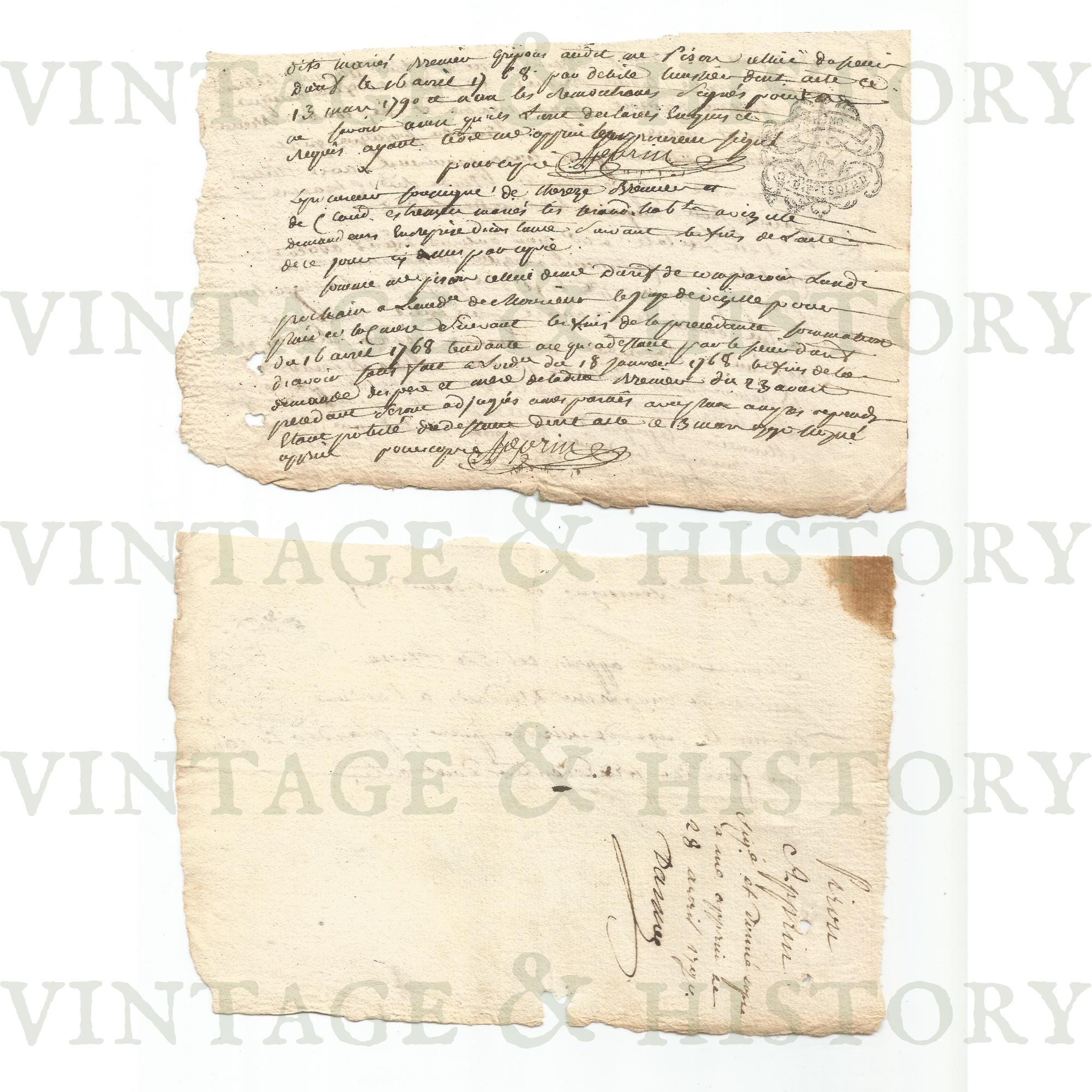 18th Century Antique French Receipts and Notes, 1700s Paper Ephemera ...