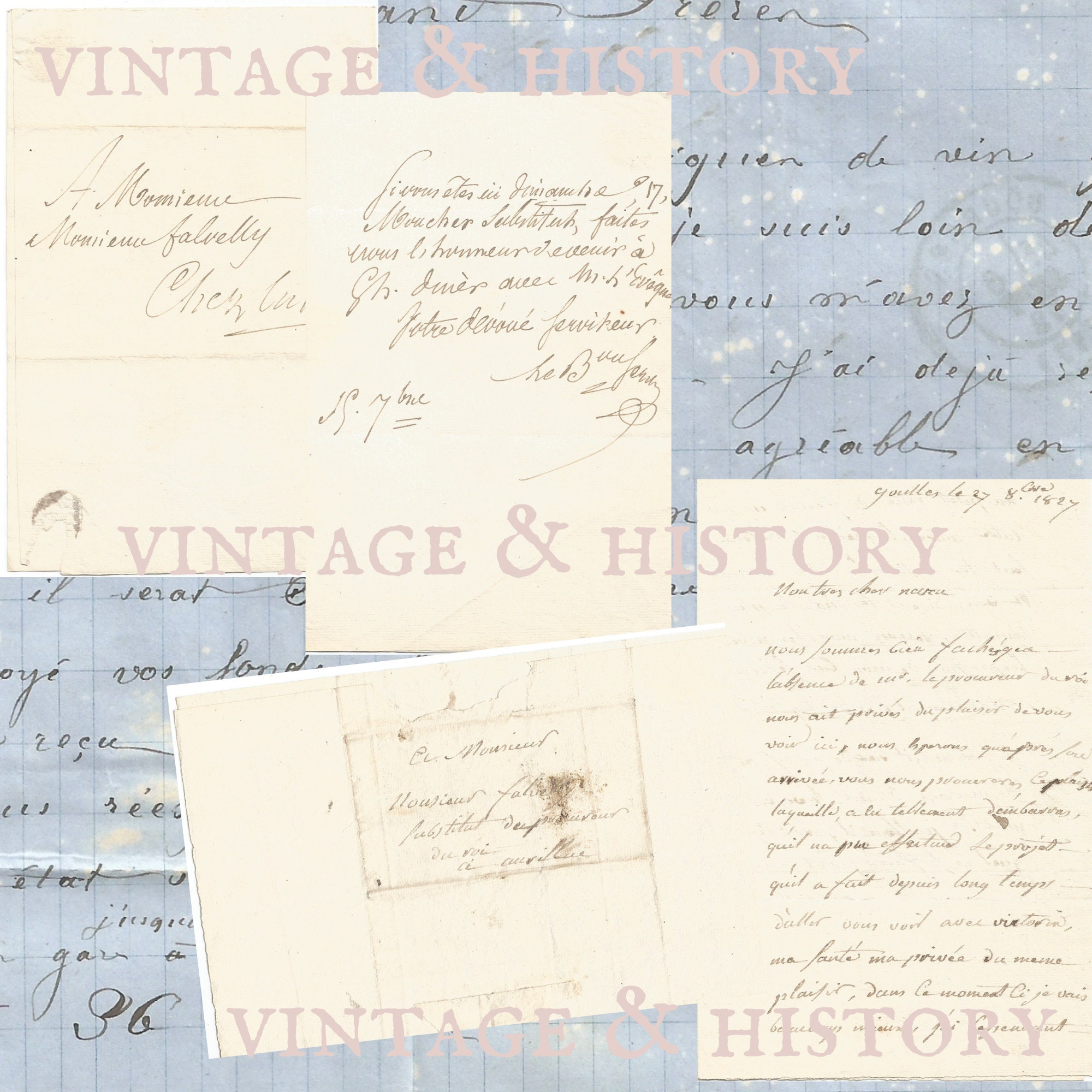 12 French Letters, 1800s, Handwritten, Calligraphy, Printable, Vintage ...