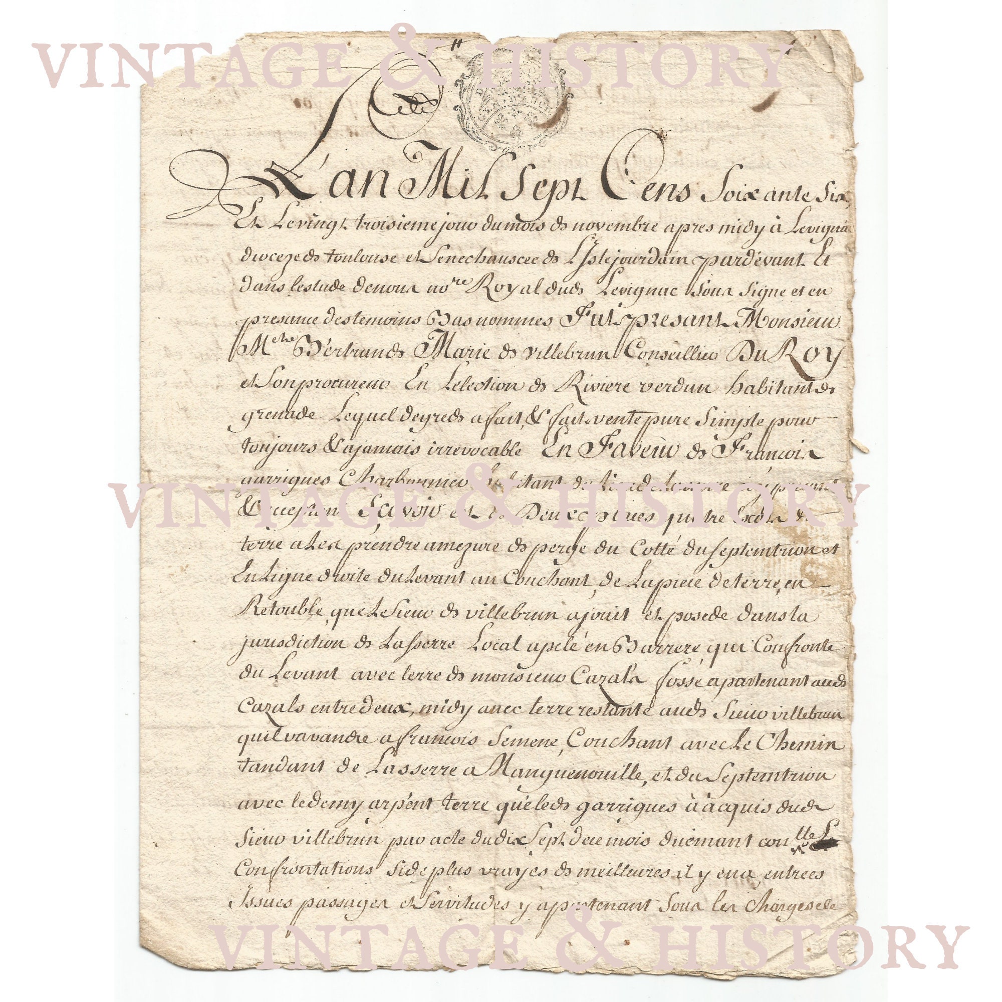 1766 Old French Document, Printable, Digital Ephemera, Antique Papers ...