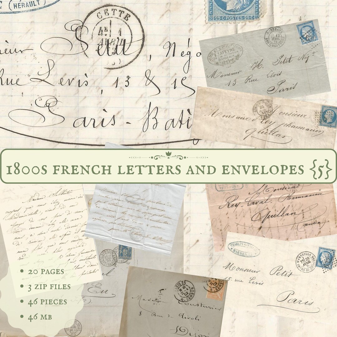 1800s Collection {5} of Antique French Letters and Envelopes, Printable ...