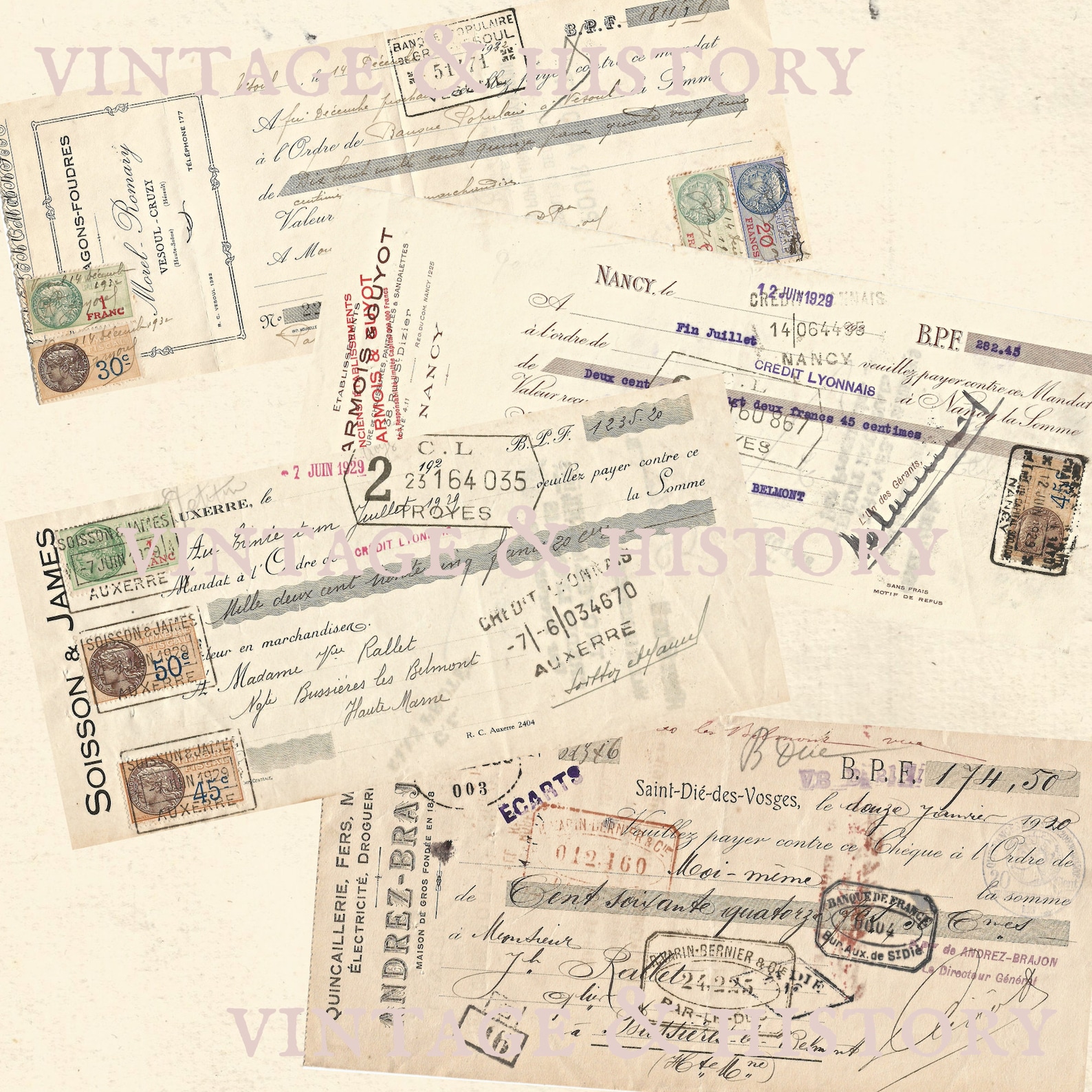 85 French Vintage Bills of Exchange From the 1900s, Lettres De Change ...