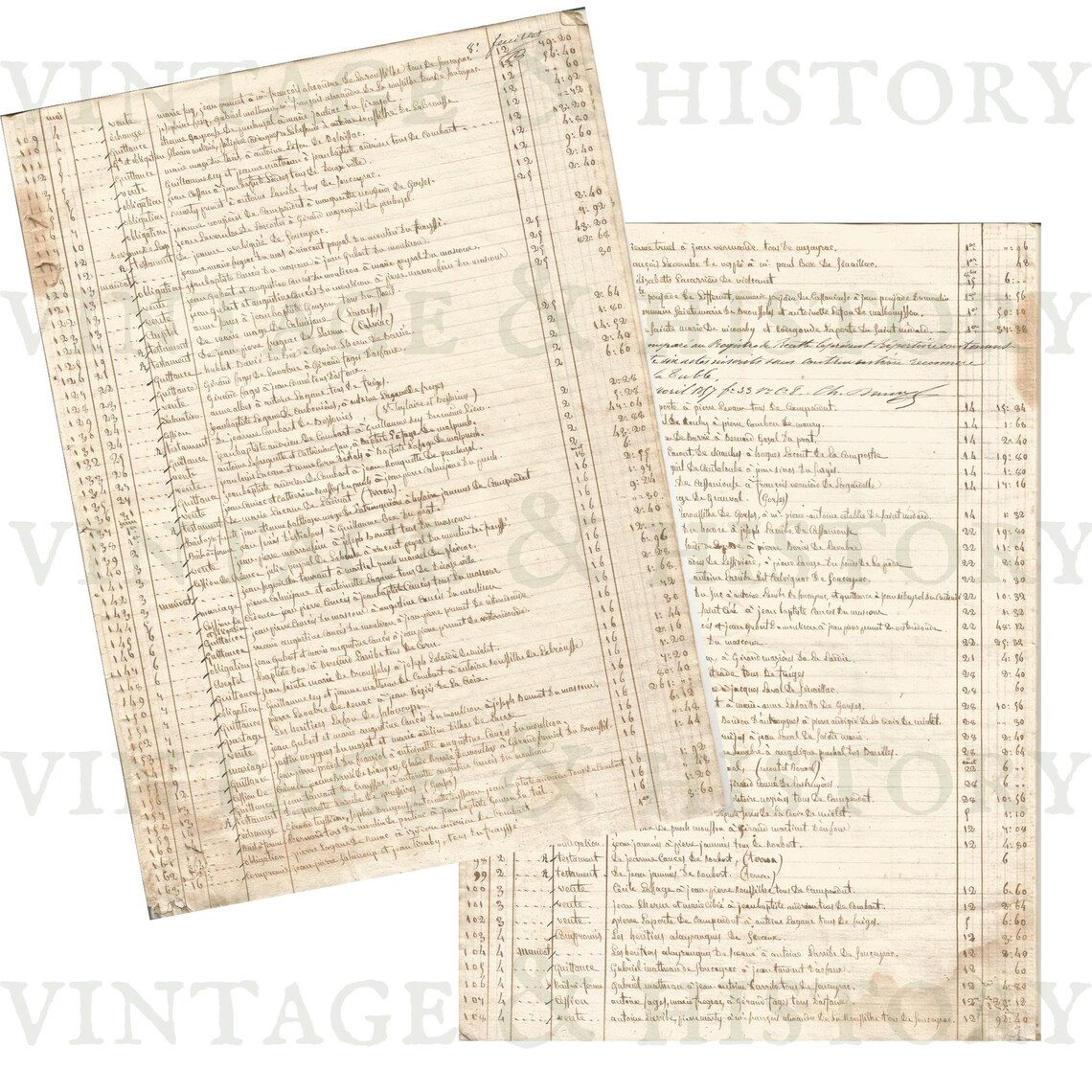 1854 French Register or Ledger Document, 19 Pages, Handwritten ...