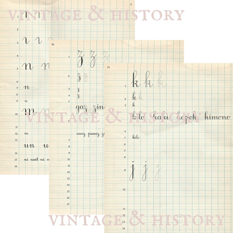 French Cursive Handwriting Schoolbook With Small Letters, Printable ...