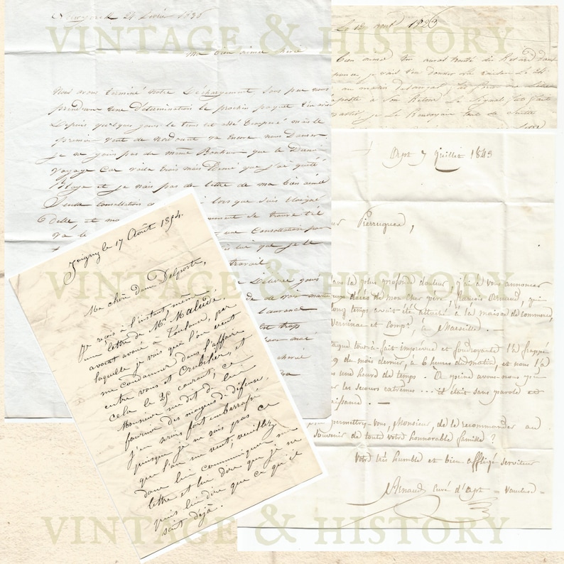 1800s French Letters and Envelopes, Bundle 3, Digital, Handwriting ...