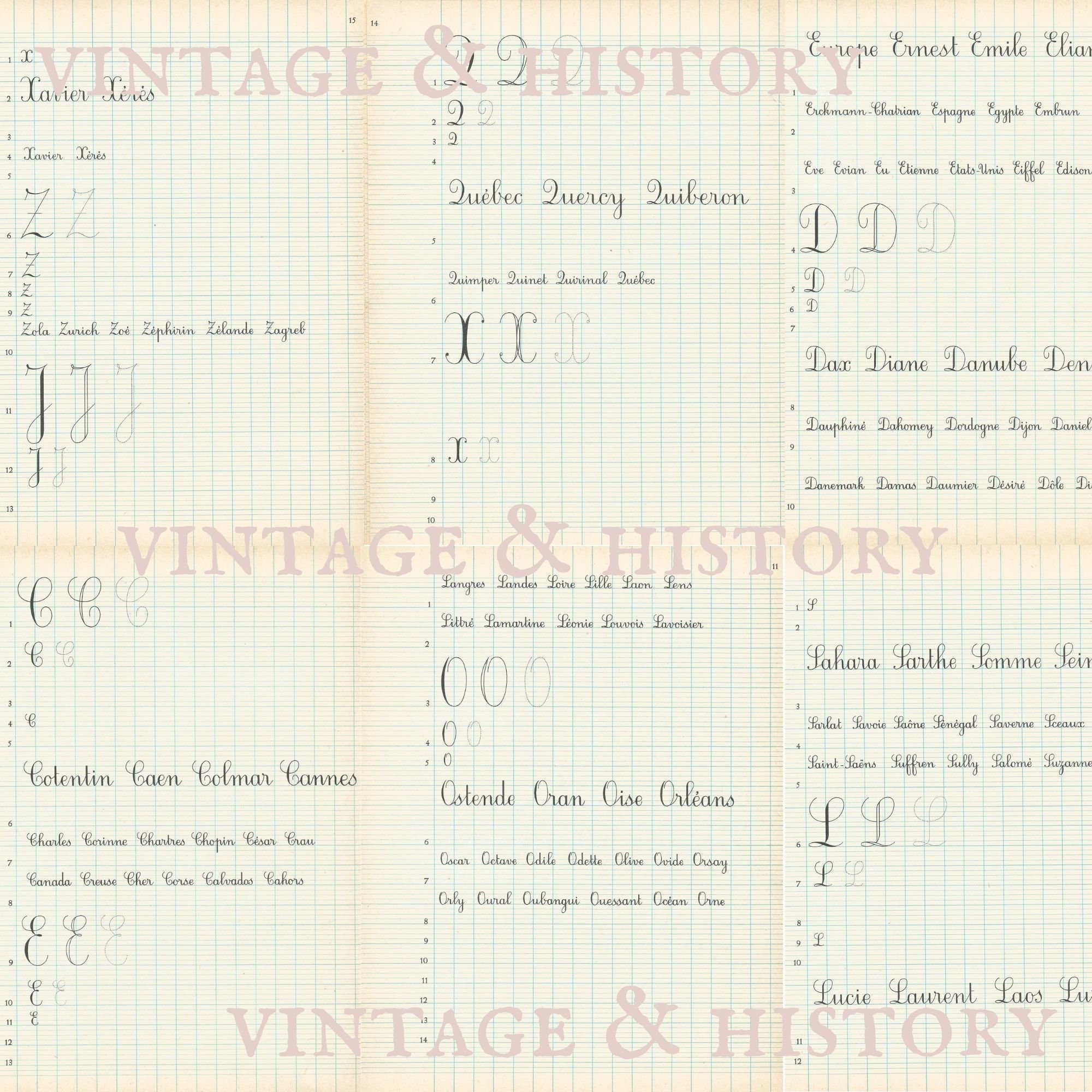 French Cursive Handwriting Schoolbook With Capital Letters, Printable ...