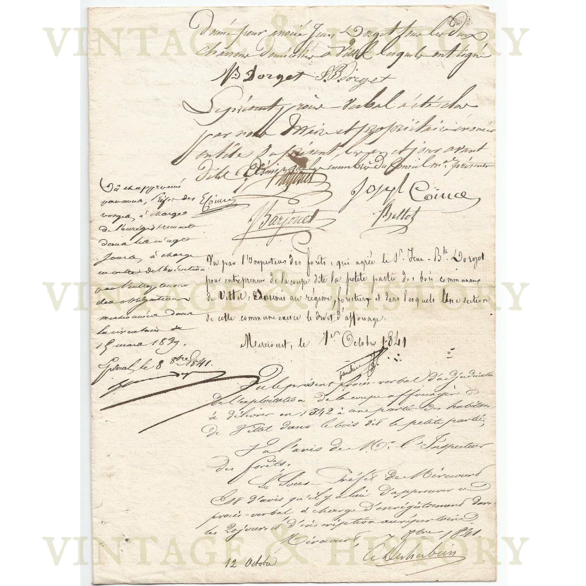 1841 French Paper With Signatures, Handwritten, Calligraphy, Timbre ...