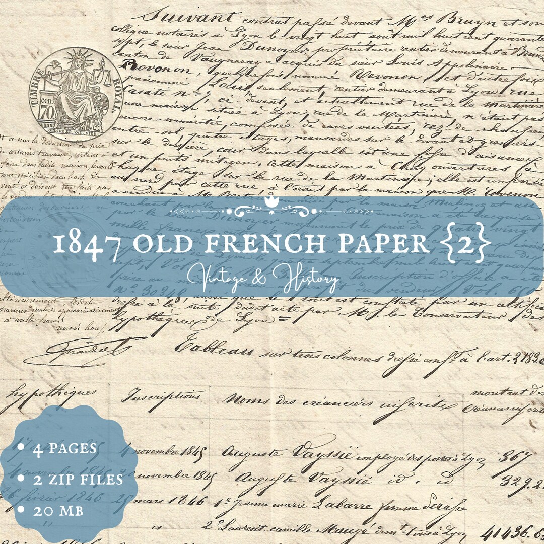 1847 {2} Antique Handwritten French Document, Calligraphy, Printable ...