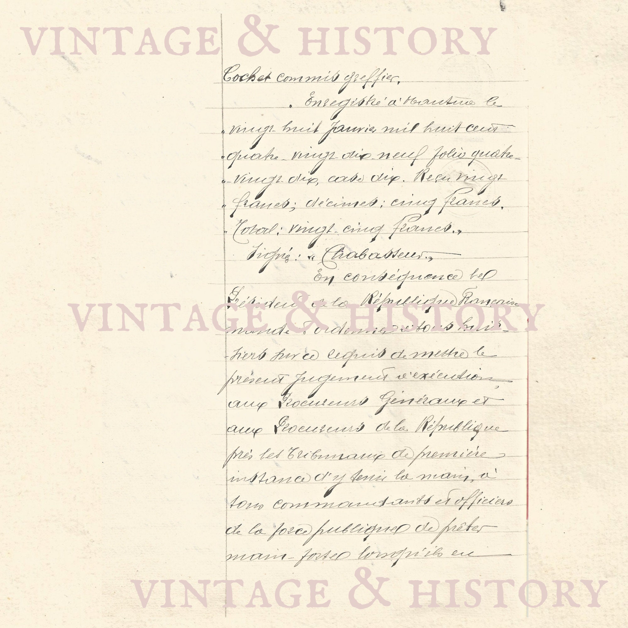 1899 Antique Handwritten French Document, Calligraphy, Printable ...