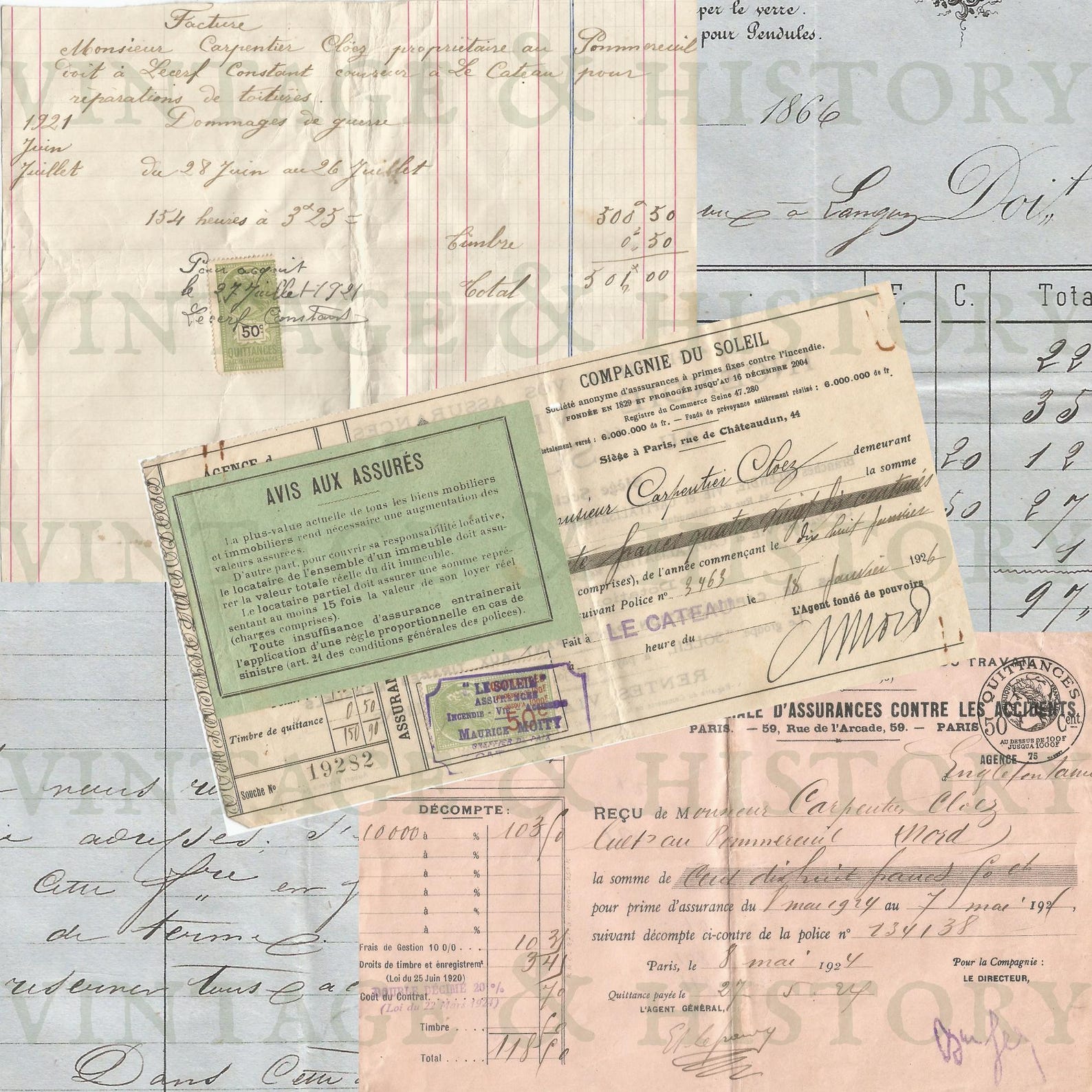 Large Bundle of French Receipts, 42 Pages, 1800s and Early 1900s ...