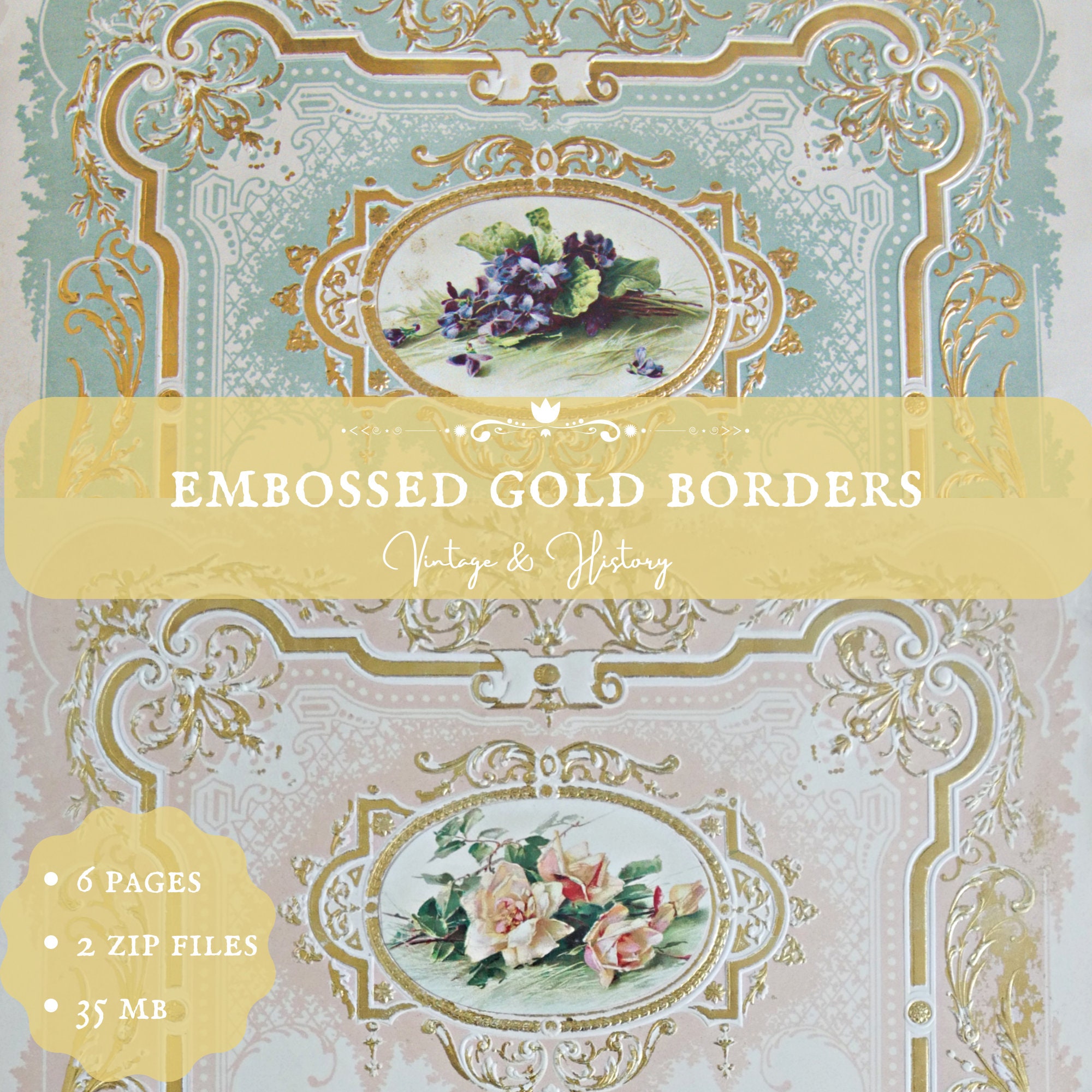 Decorative Borders Embossed With Gold, Flowers, French Vintage ...