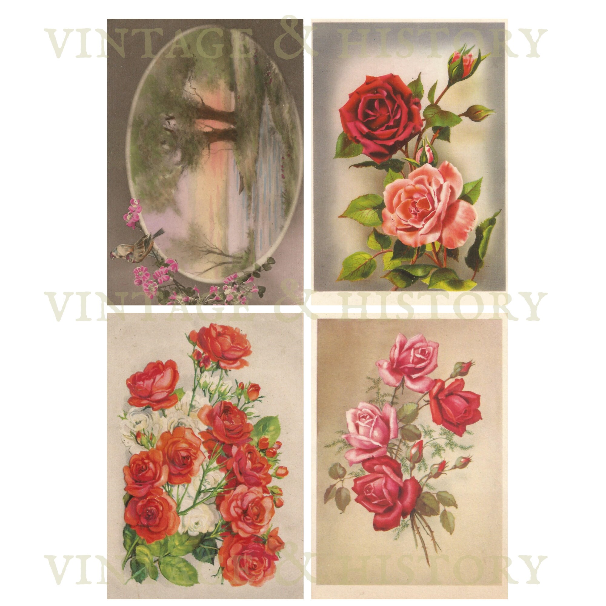 French Flower Postcards, 1800s, Printable, Vintage Ephemera, Collage ...