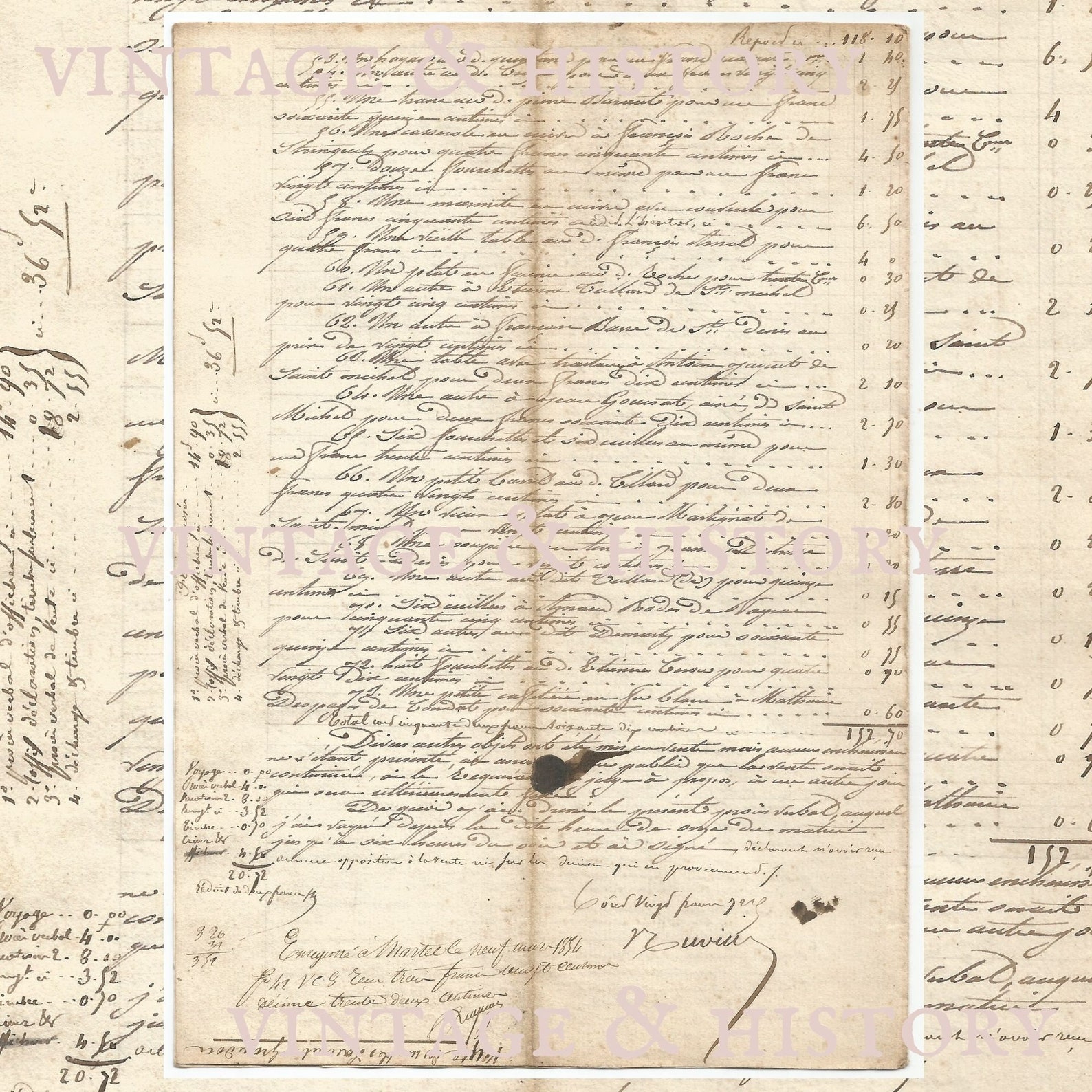 1854 Antique Handwritten French Document, Calligraphy, Printable ...