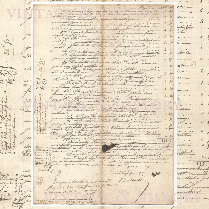 1854 Antique Handwritten French Document, Calligraphy, Printable ...