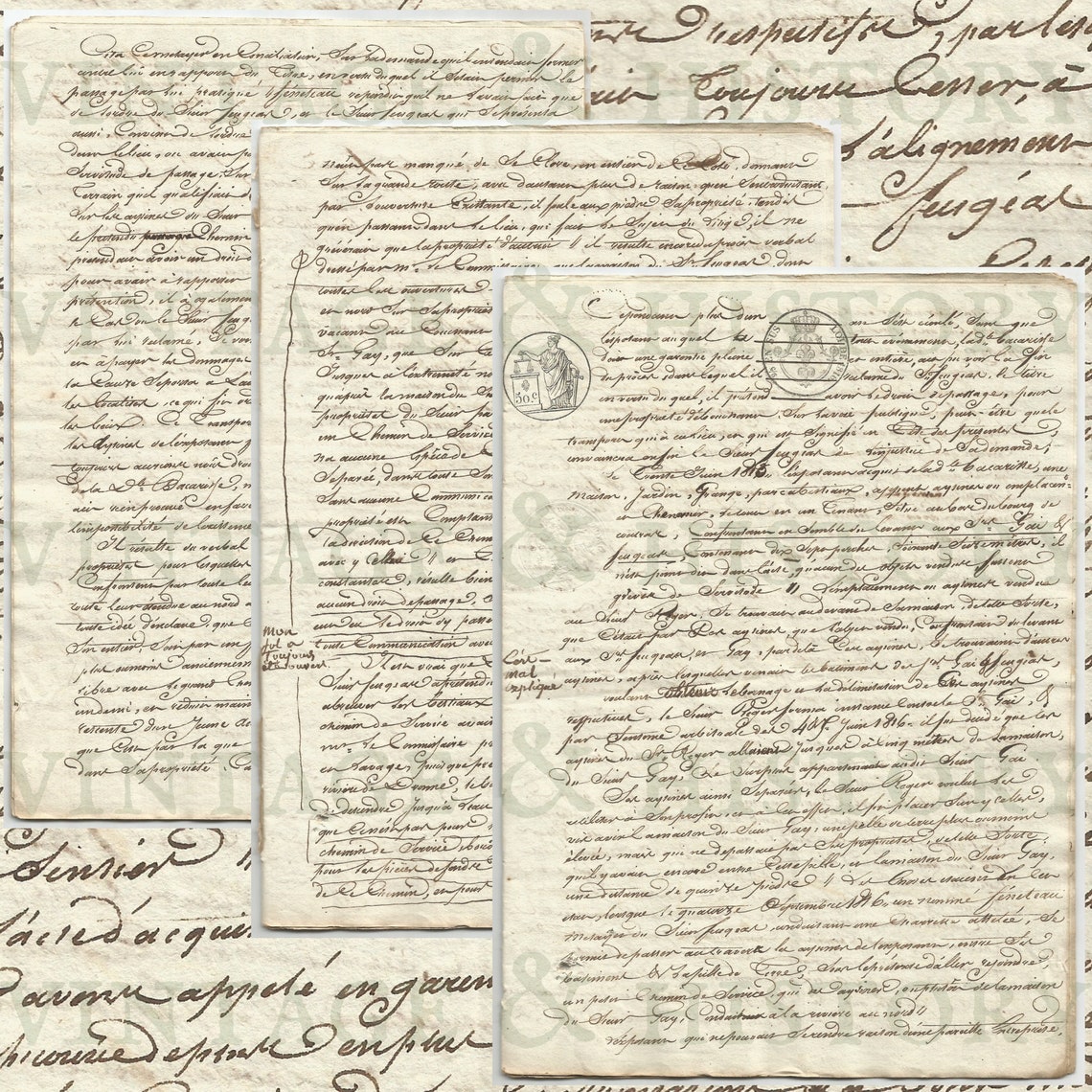 1817 {3} Antique Handwritten French Document, Calligraphy, Printable ...
