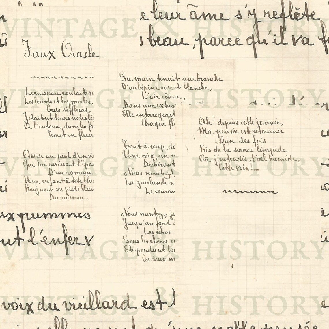 Handwritten French Poems, Printable Paper Ephemera From France ...