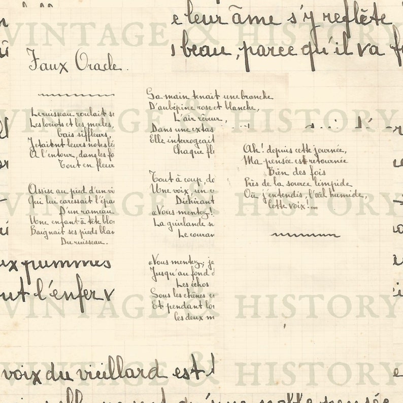 Handwritten French Poems, Printable Paper Ephemera From France ...