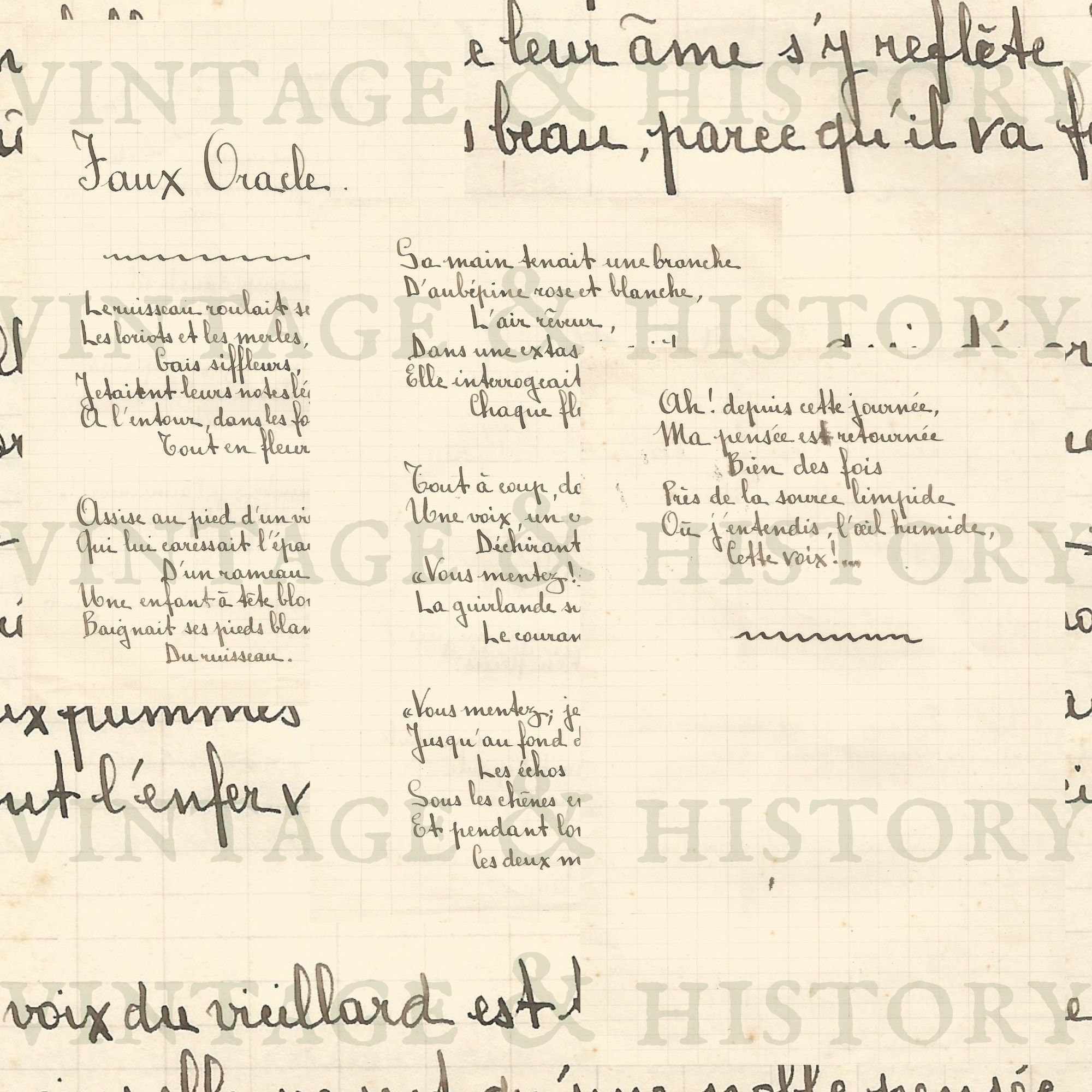 Handwritten French Poems, Printable Paper Ephemera From France ...