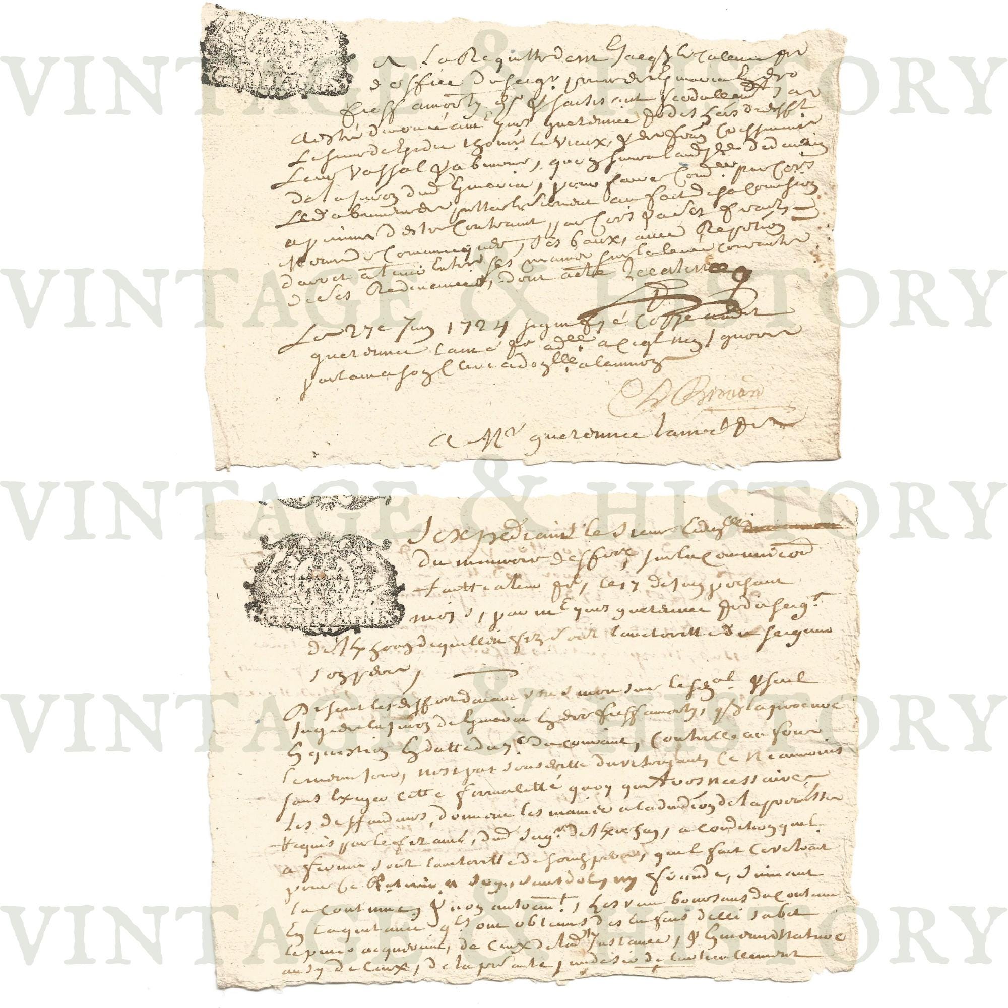 18th Century Antique French Receipts and Notes, 1700s Paper Ephemera ...