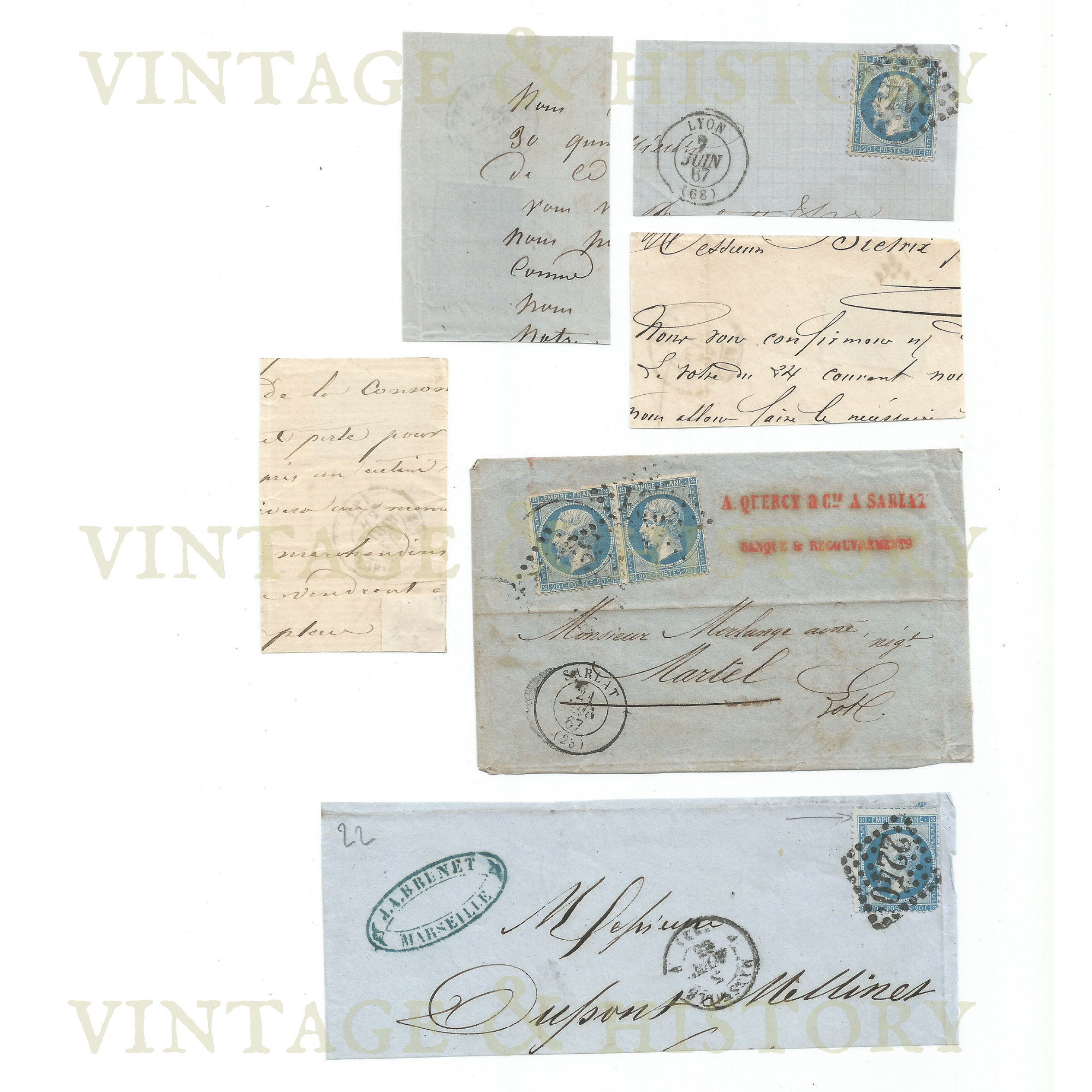1800s Letter Fragments Blue French Stamps Handwritten - Etsy