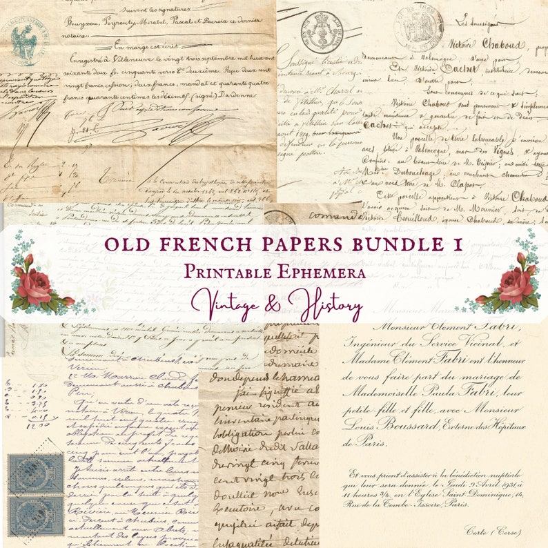 15 Page Bundle, 1800s French Paper, Handwritten, Calligraphy, Printable ...