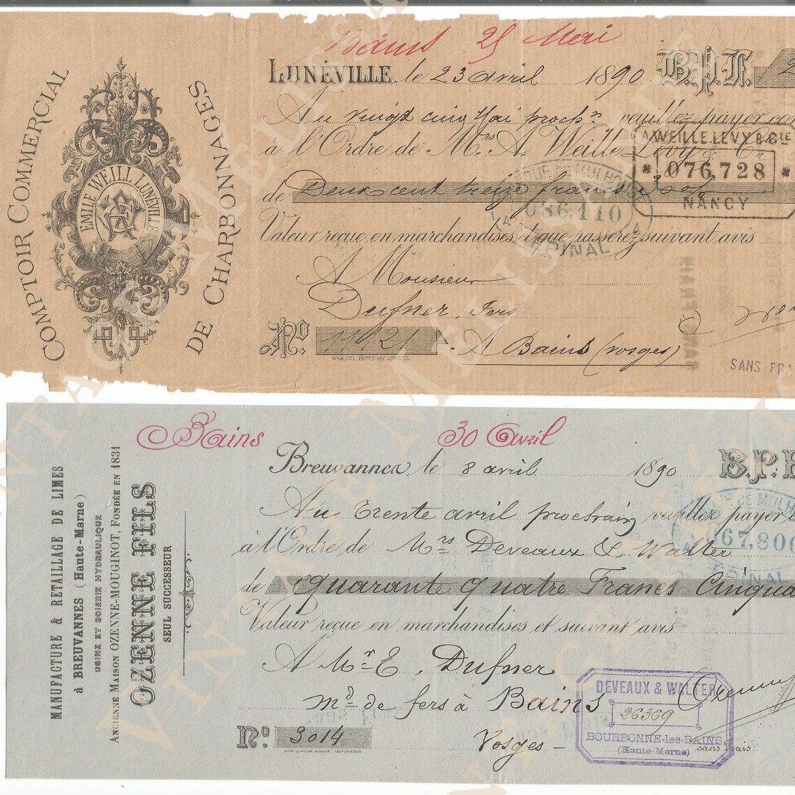 38 Printable French Cheques and Receipts, Stamps, Digital, Download ...