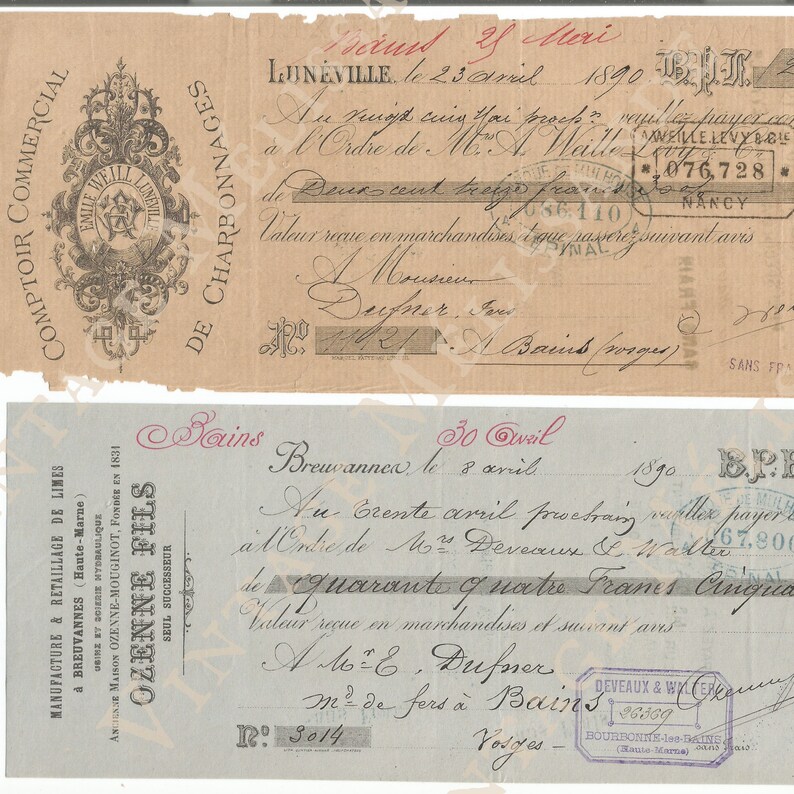 38 Printable French Cheques and Receipts, Stamps, Digital, Download ...