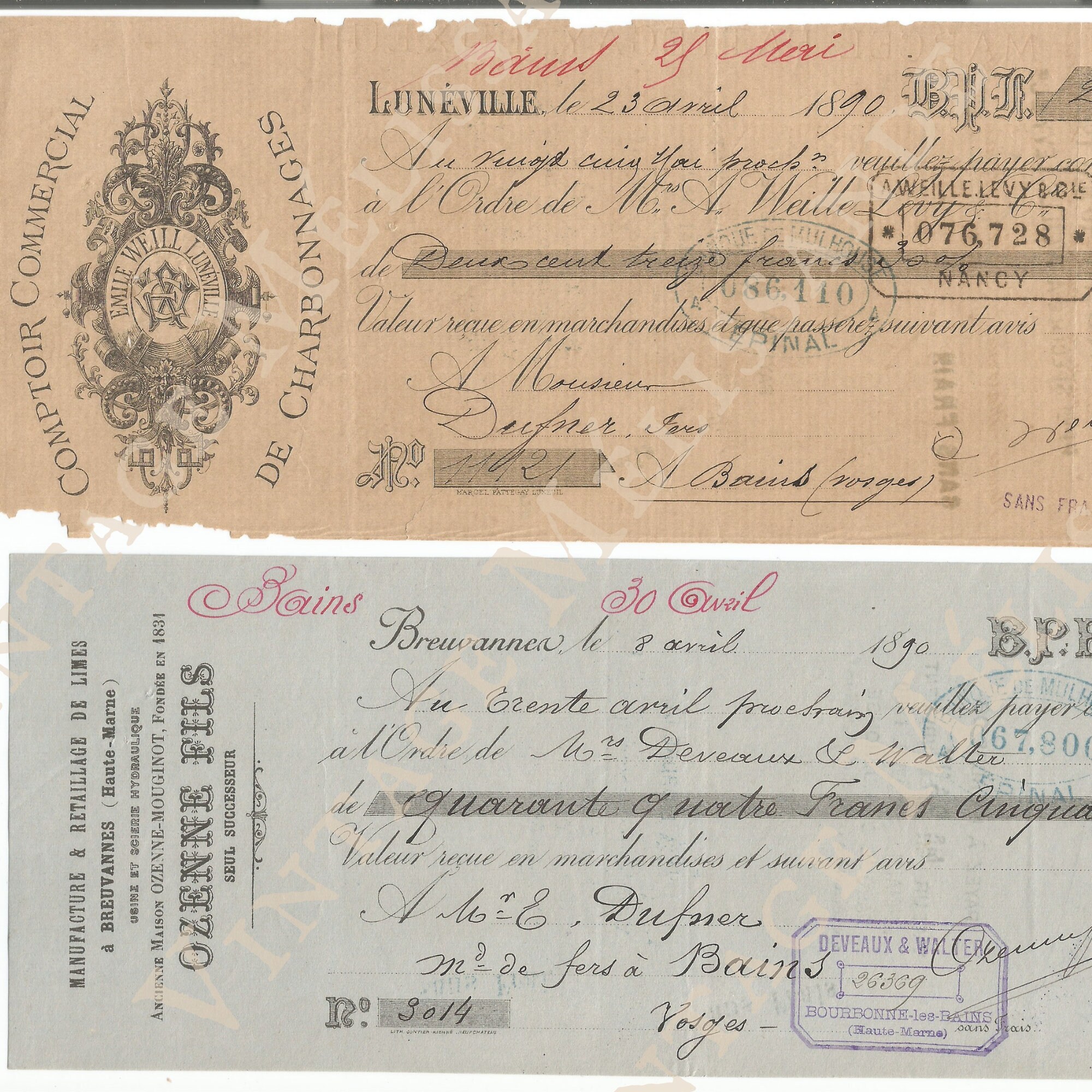 38 Printable French Cheques and Receipts, Stamps, Digital, Download ...