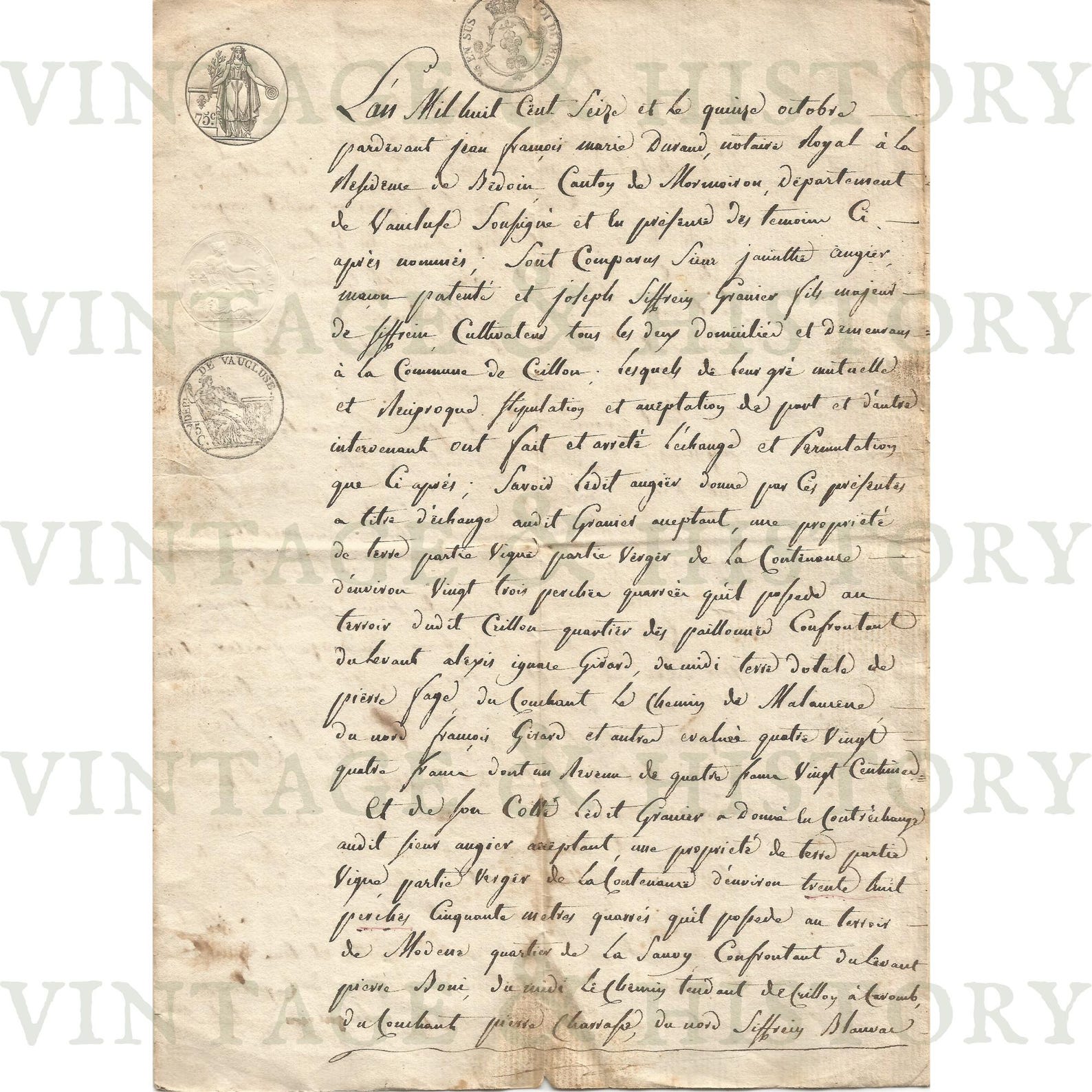 1816 {2} Antique Handwritten French Document, Calligraphy, Printable ...