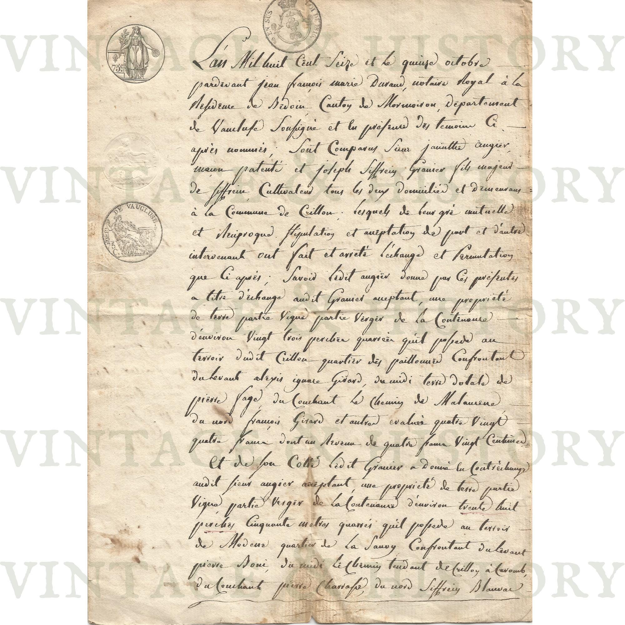 1816 {2} Antique Handwritten French Document, Calligraphy, Printable ...