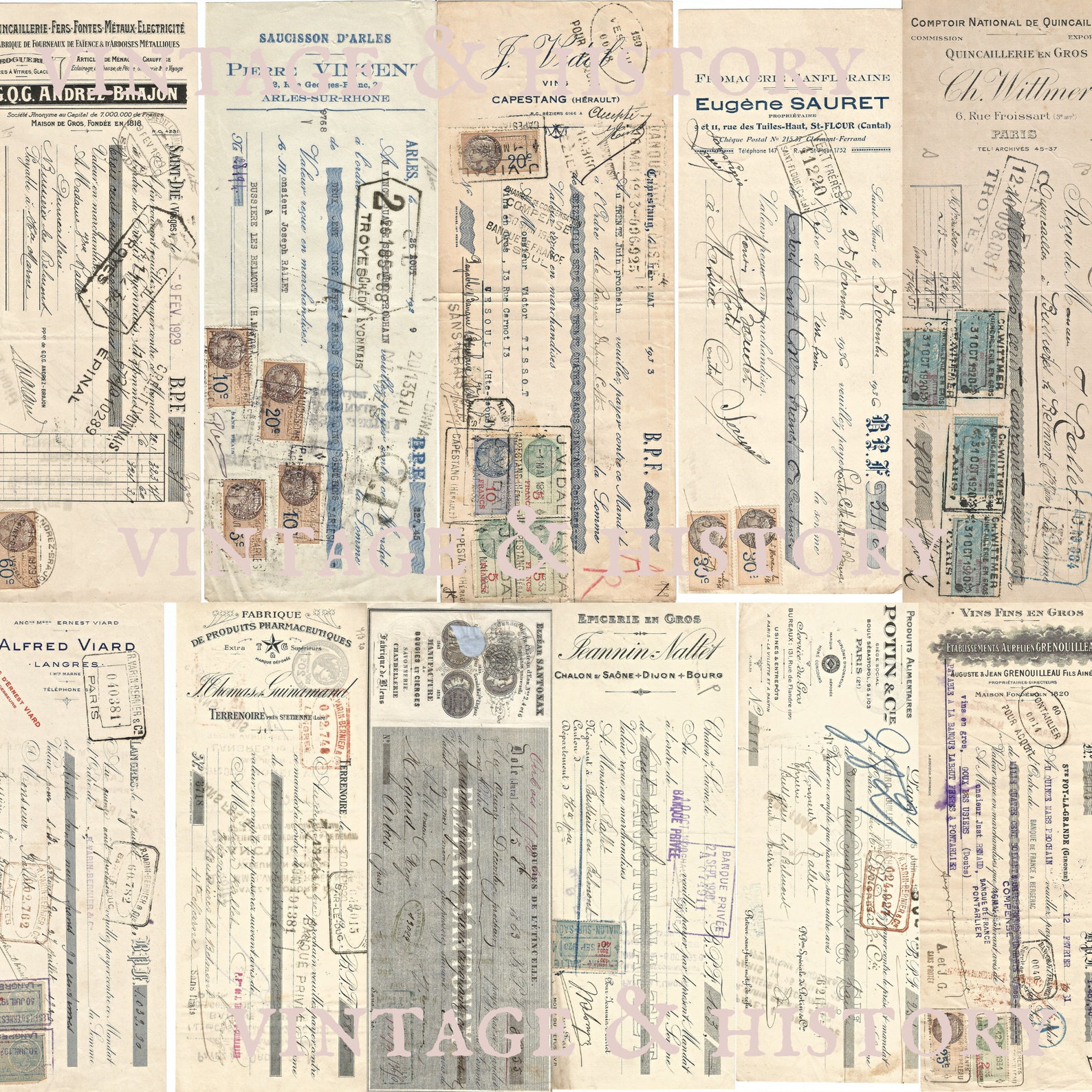 85 French Vintage Bills of Exchange From the 1900s, Lettres De Change ...