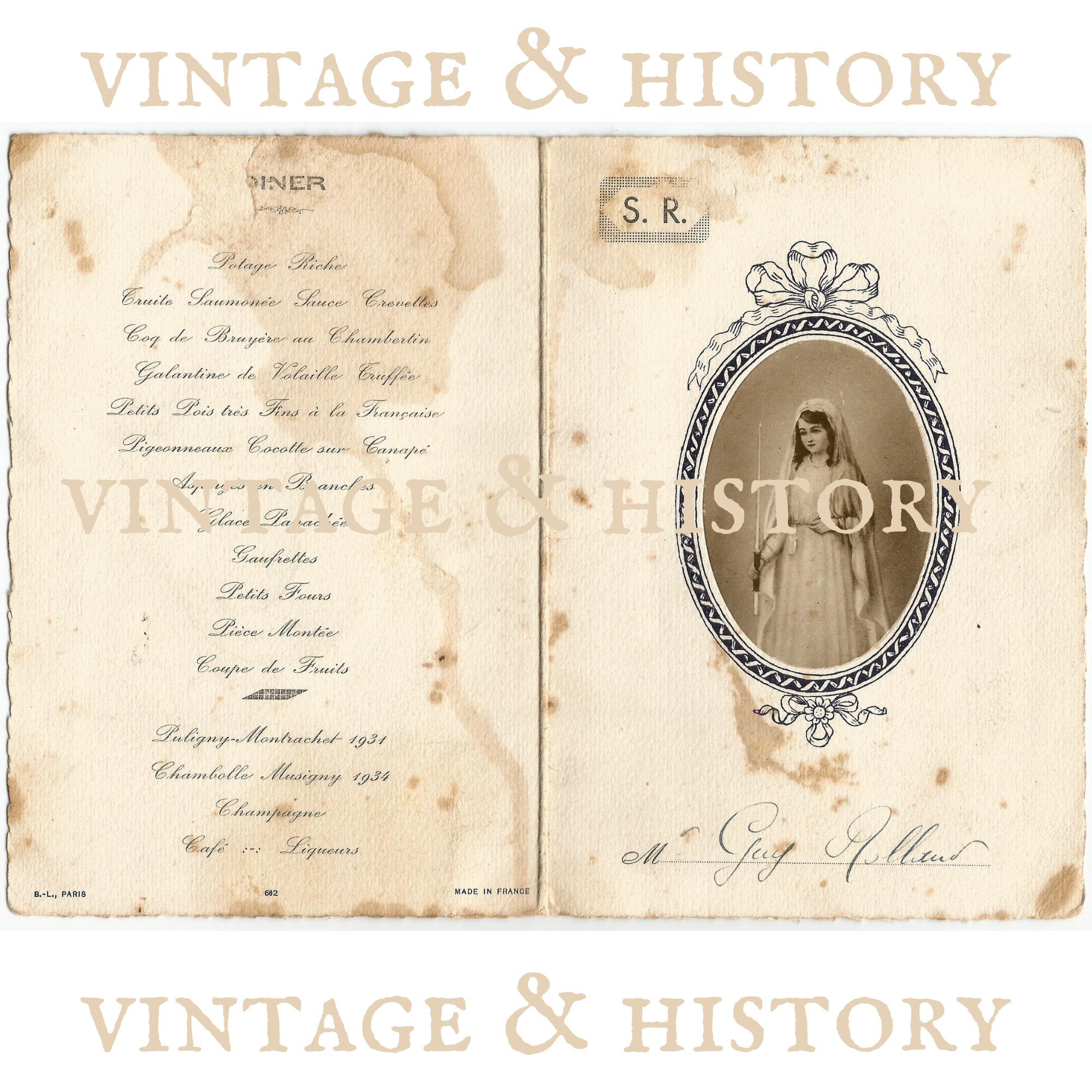 French Vintage Menus, Printable, Vintage, Ephemera, Digital, Journals ...