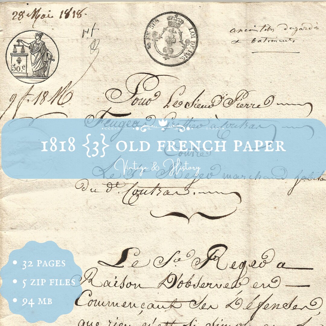1818 {3} Antique Handwritten French Document, Calligraphy, Printable ...