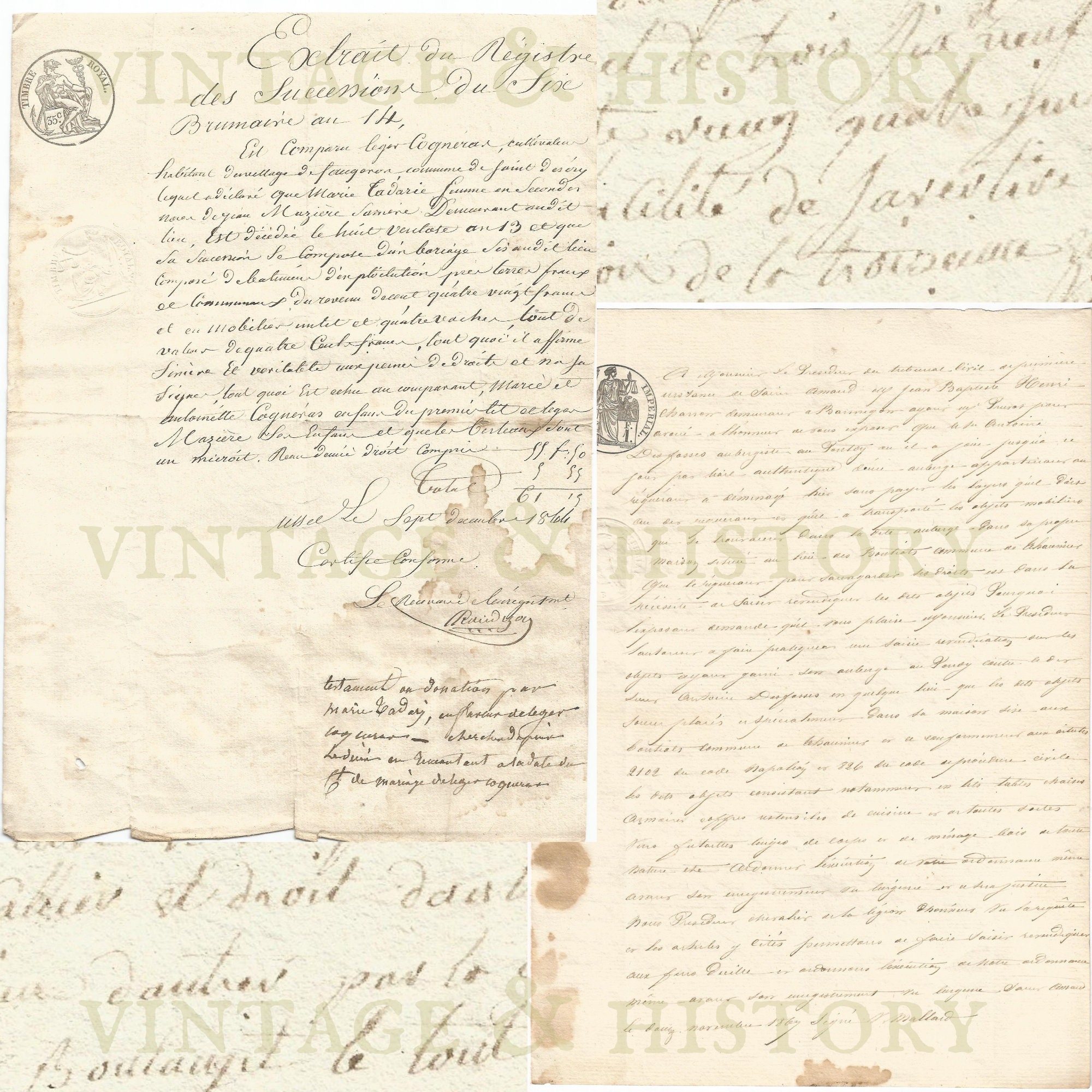 16 Page Bundle {6}, 1800s French Paper, Handwritten, Calligraphy ...