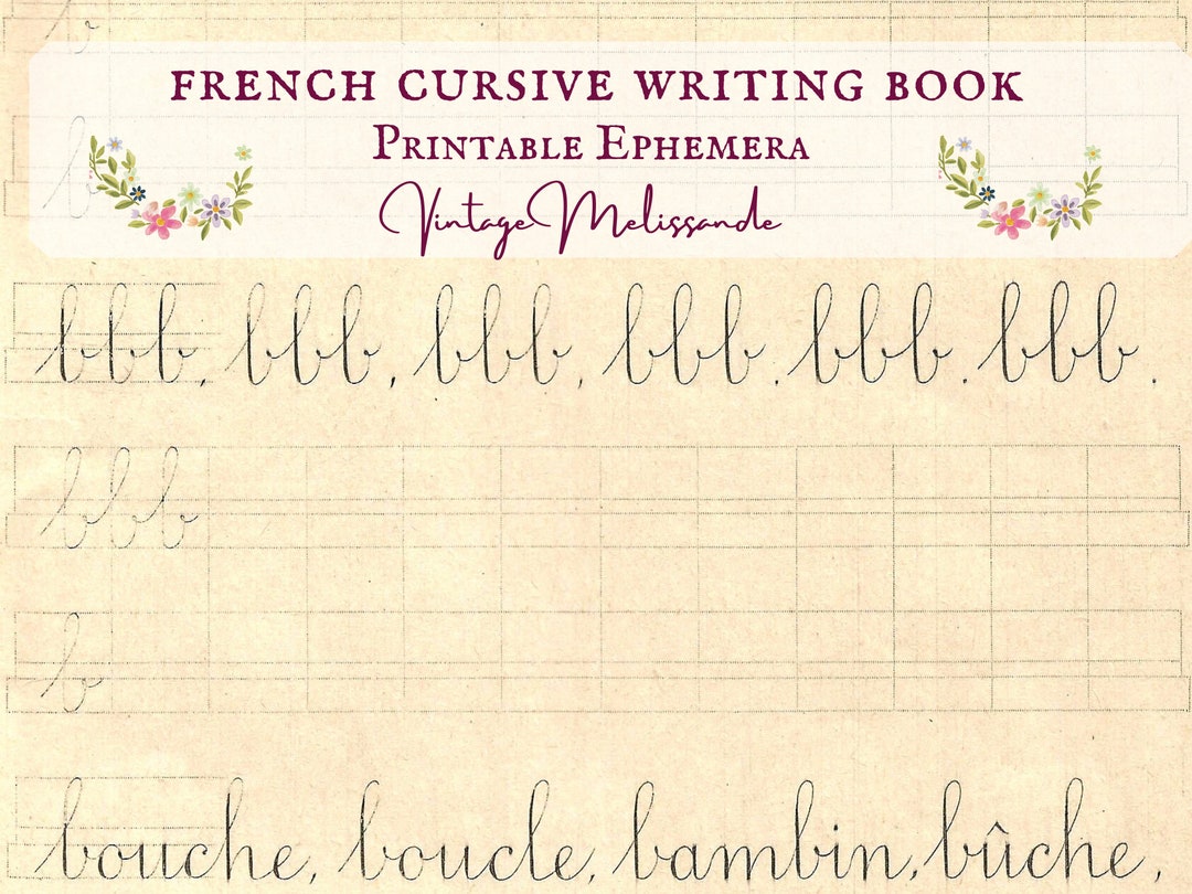 French Cursive Writing Practice Book, Printable, Vintage, Ephemera ...
