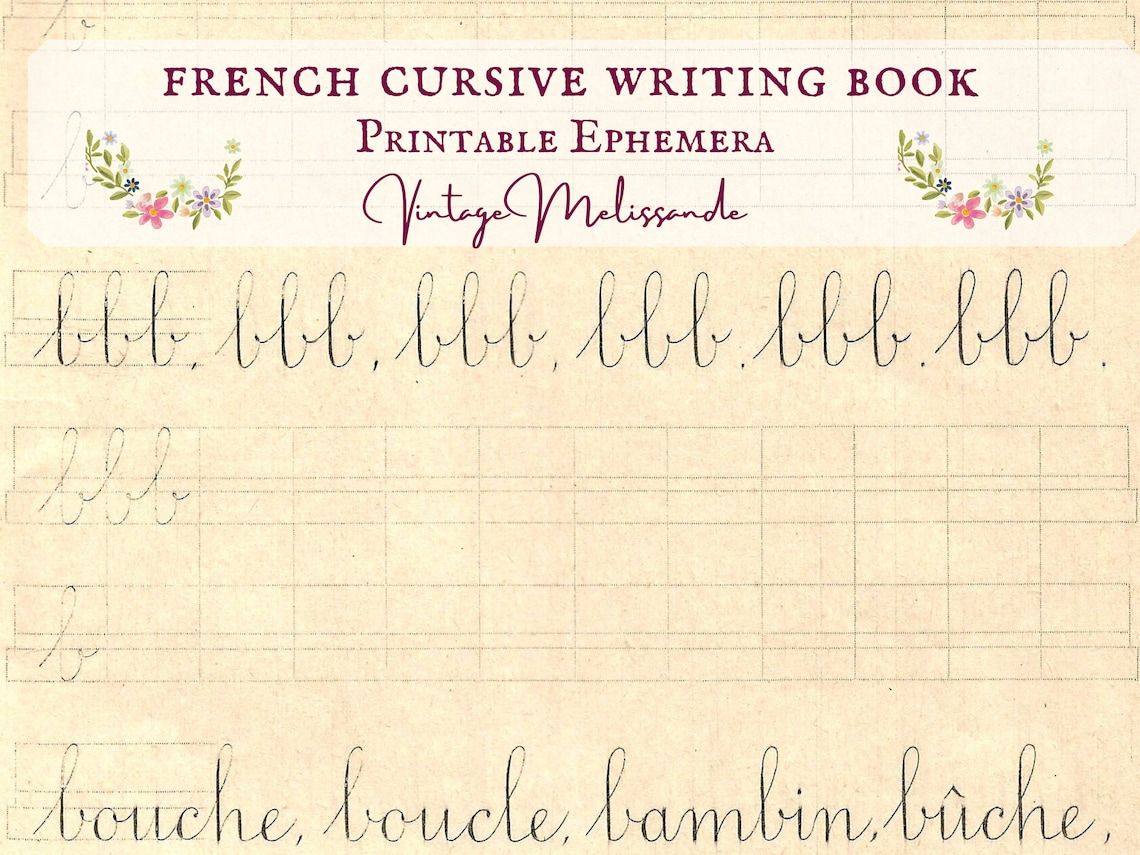 French Cursive Writing Practice Book, Printable, Vintage, Ephemera ...