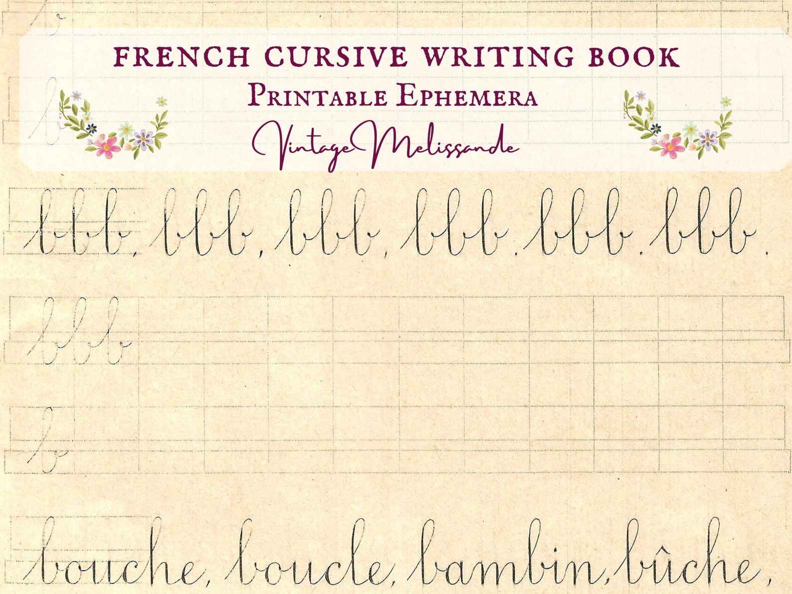 French Cursive Writing Practice Book, Printable, Vintage, Ephemera ...